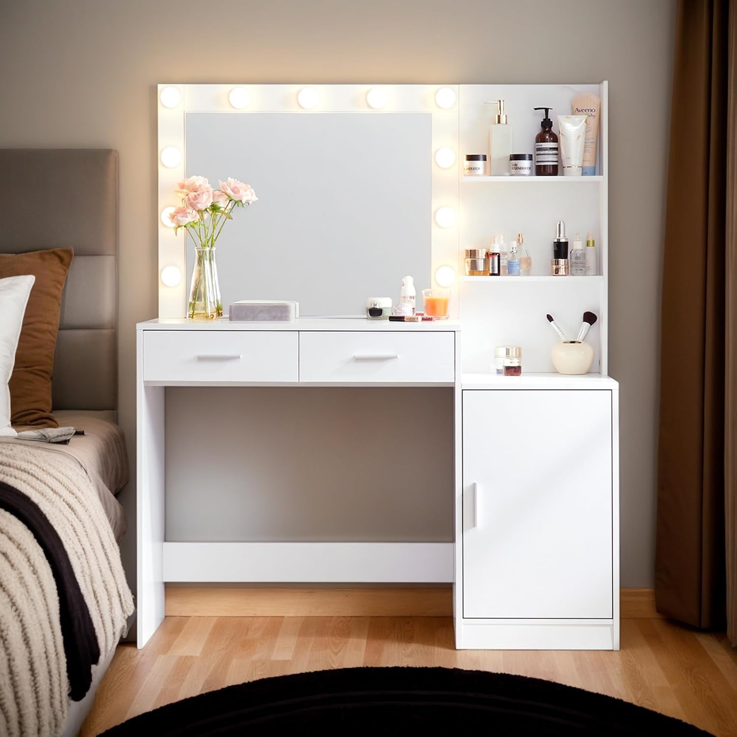 Vanity Table with Mirror, Drawers and Storage Makeup Vanity Desk, LED ...