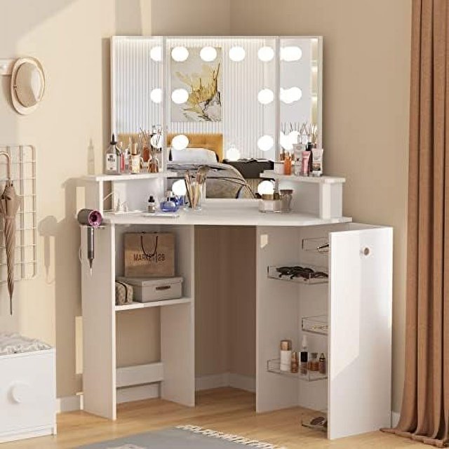 Vanity Table Set Corner Vanity Table Make Up Vanity Station for Bedroom ...