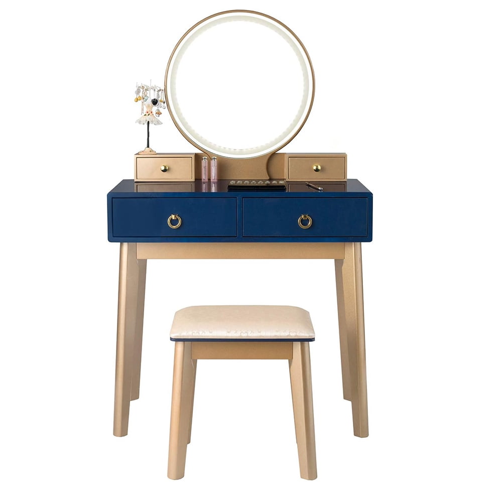 Vanity Table Set with LED Lighted Mirror, Adjustable Brightness Vanity ...