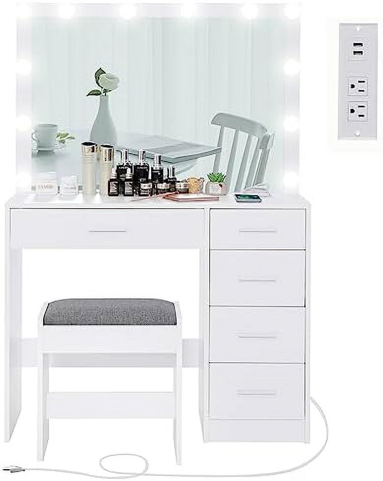 Vanity Table Set with Large Lighted Mirror 12 Lights Vanity Desk with ...