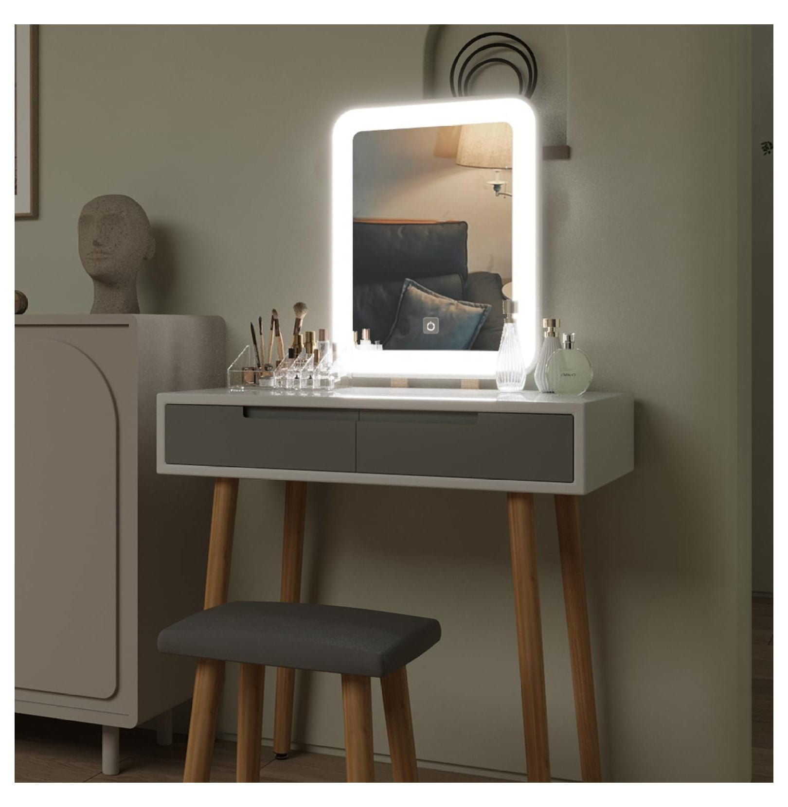 Vanity Table Set with 3 Modes Adjustable Brightness Mirror and ...