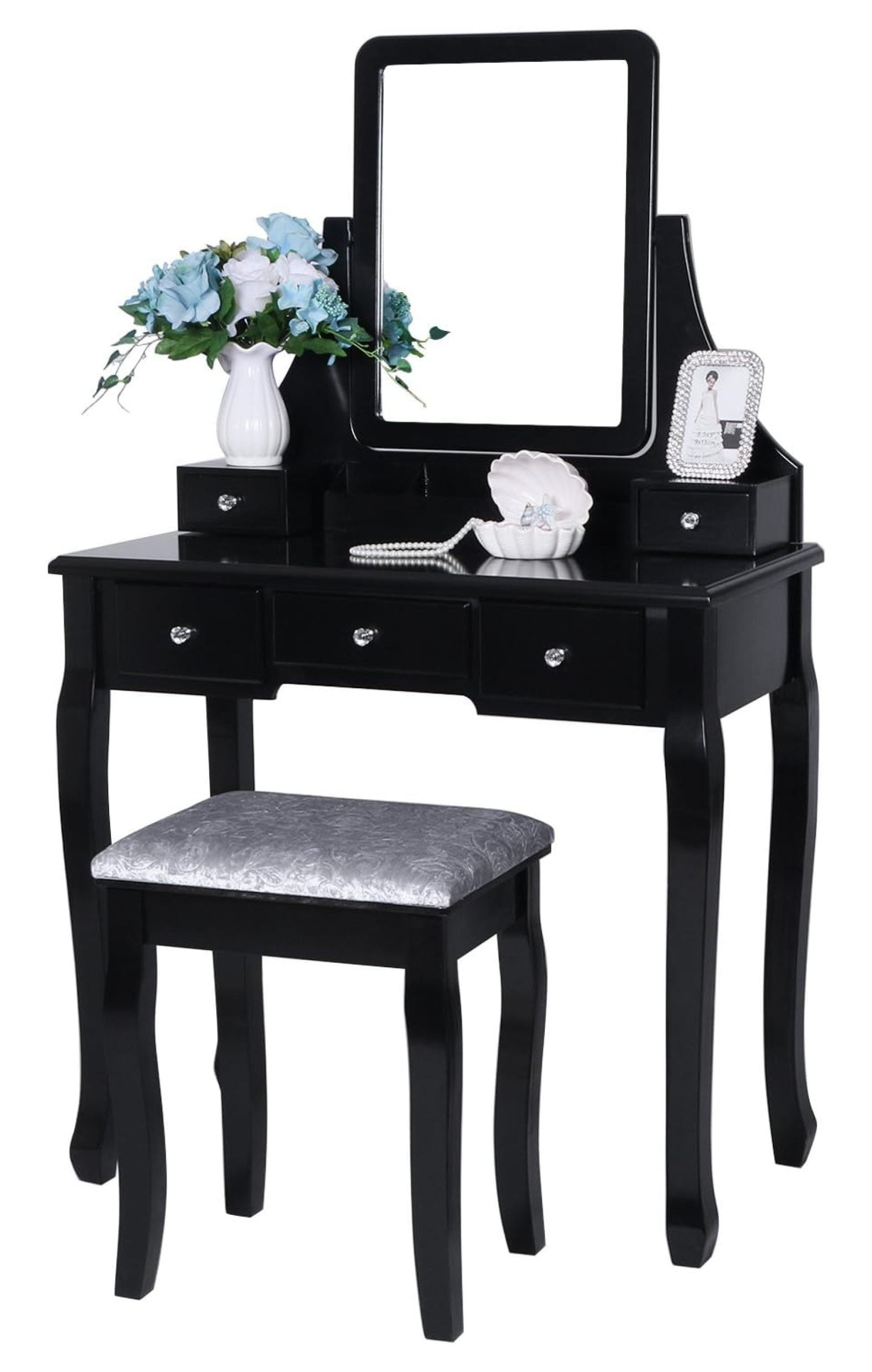Vanity Table Set with Mirror & Cushioned Stool Dressing Table Vanity ...