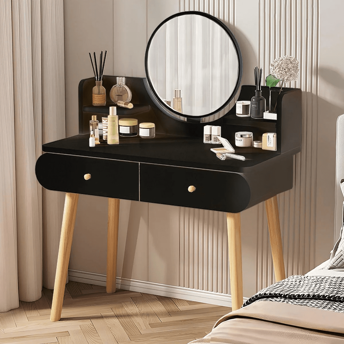 HENG Co. Vanity Table Set with Mirror, Modern Makeup Dressing Table ...