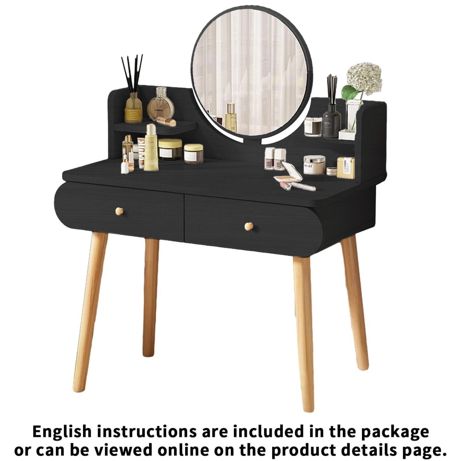 Vanity Table Set with Mirror, Modern Makeup Dressing Table with 2 ...