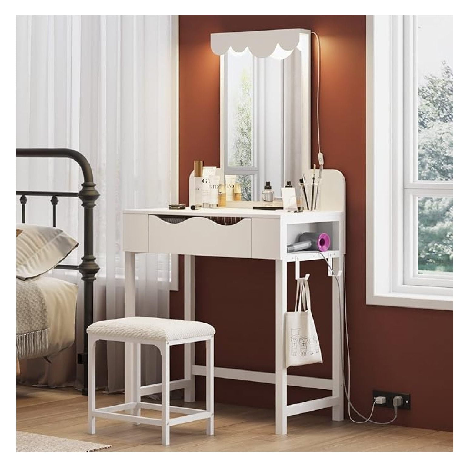 Vanity Table Set with Mirror and Lights, Makeup Vanity Desk Set with ...