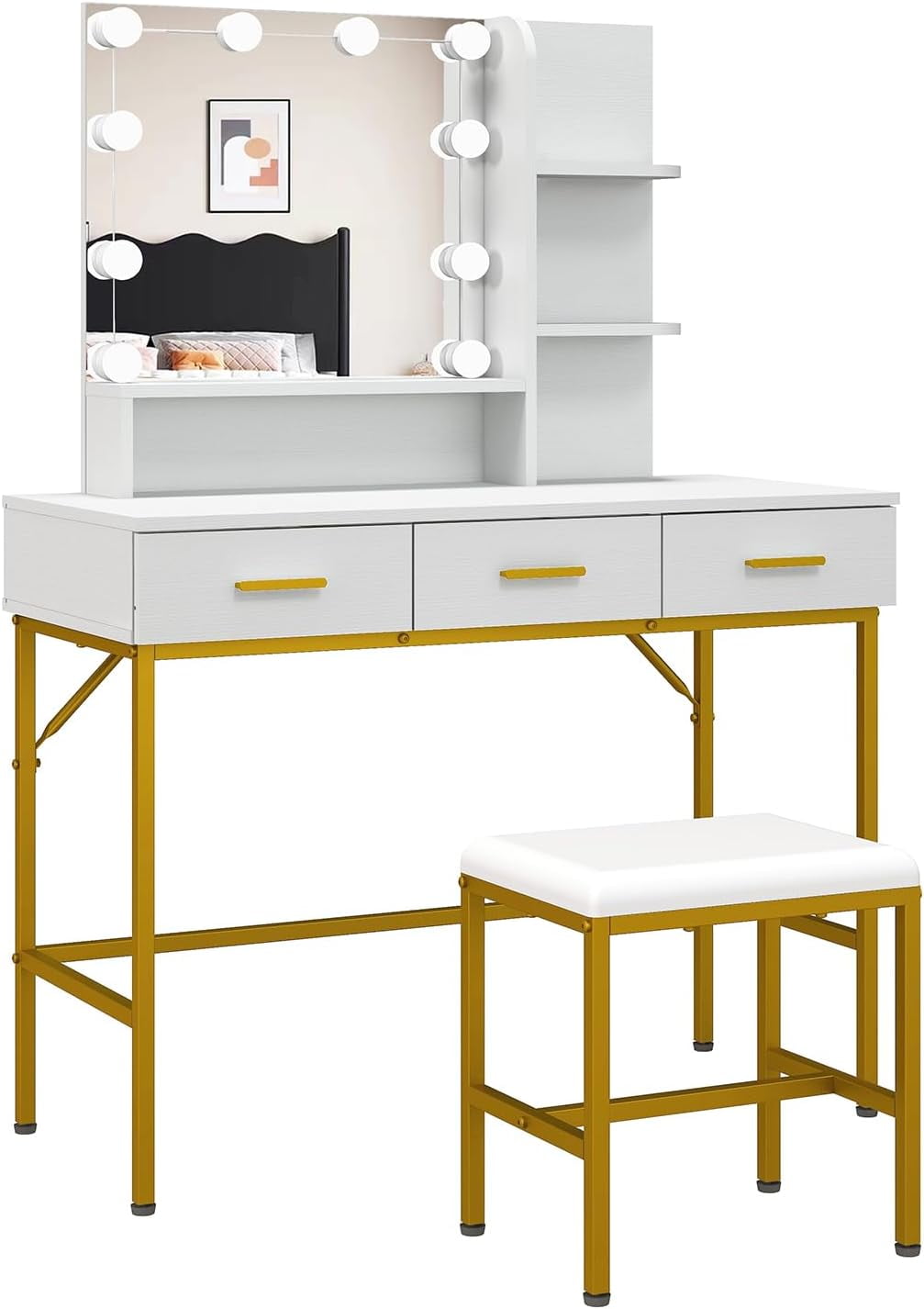 Vanity Table with Lighted Mirror, 3 Drawers Makeup Desk Dressing Table ...