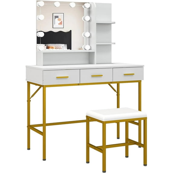 Vanity Table with Lighted Mirror, 3 Drawers Makeup Desk Dressing Table ...
