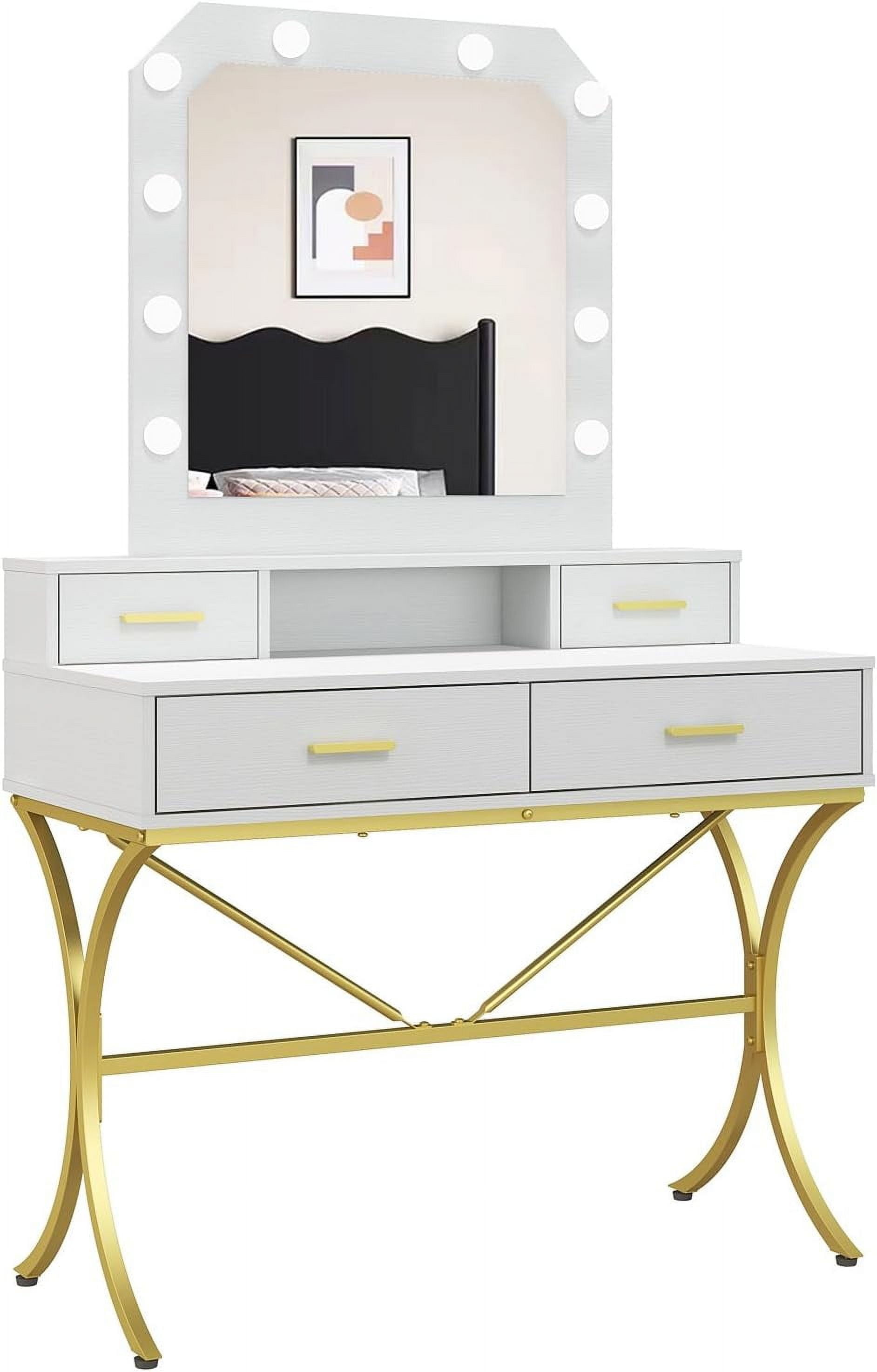 Vanity Table with Lighted Mirror, Modern Makeup Vanity Table with 10 ...