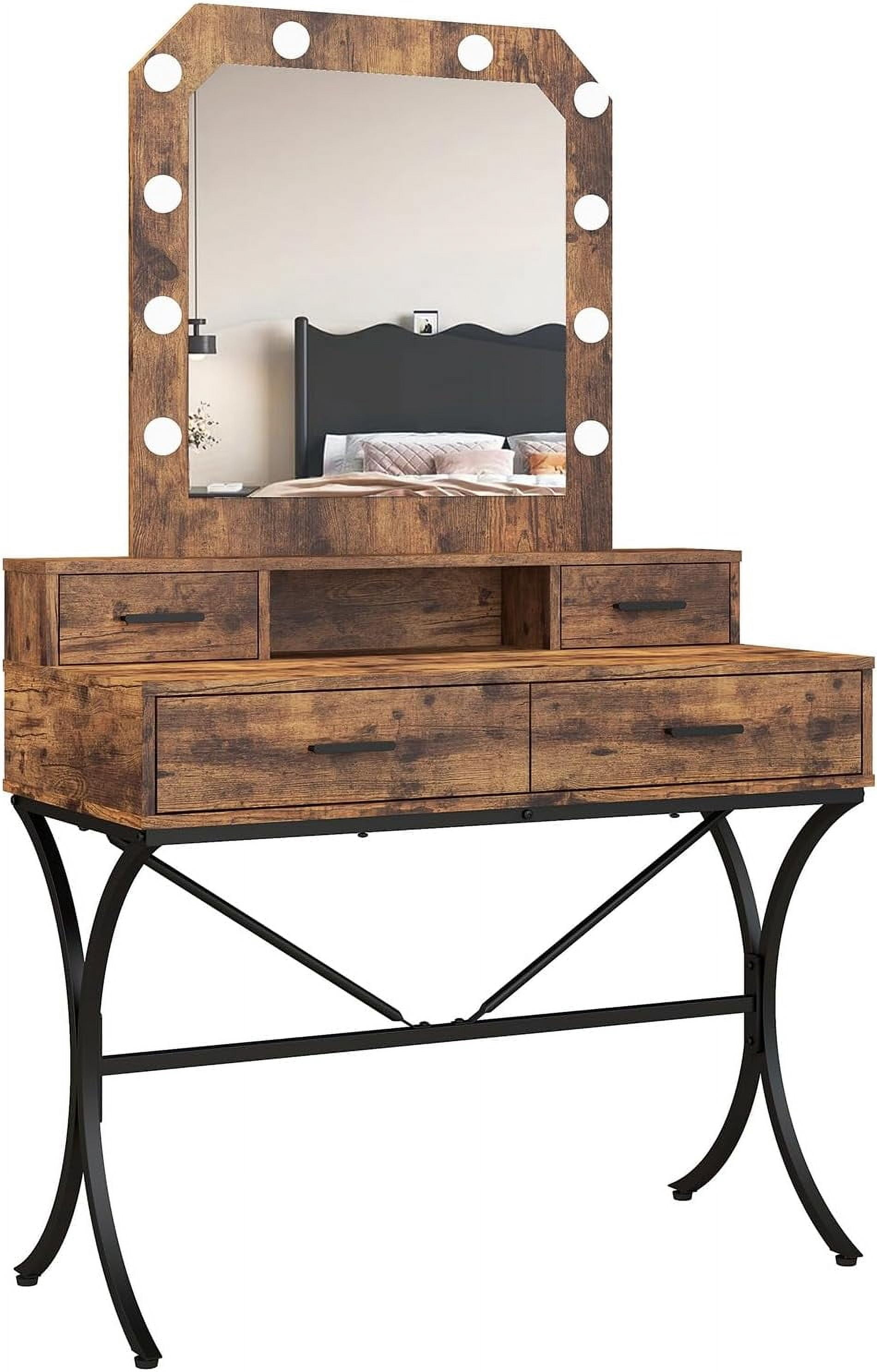 Vanity Table with Lighted Mirror, Modern Makeup Vanity Table with 10 ...