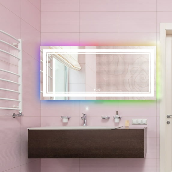Vanity Trident Rainbow LED Mirror with Touch ON/OFF Dimmer & Fog Free ...