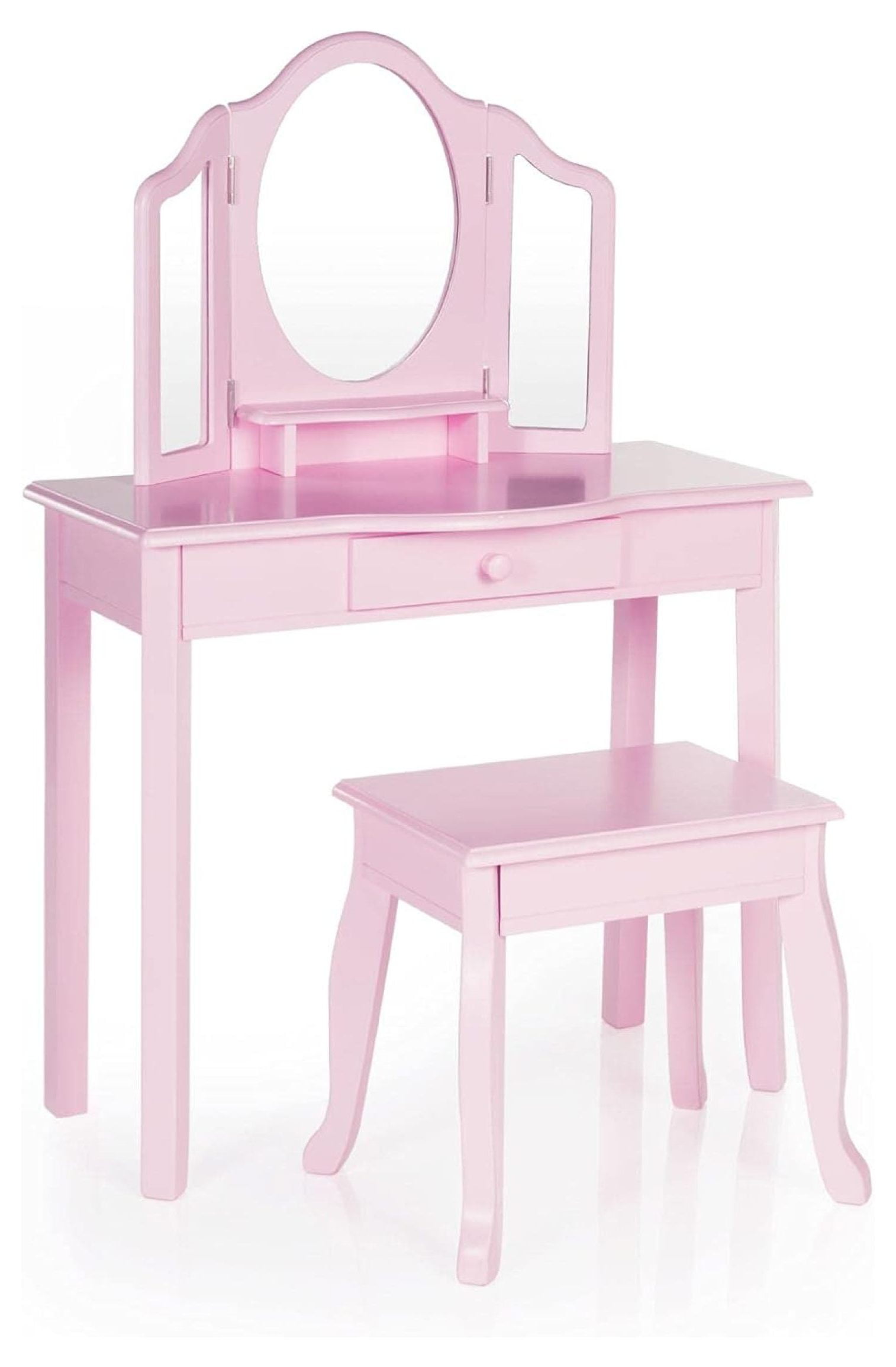 Vanity and Stool set for Kids Age 3-8, Pretend Play Makeup Table with ...