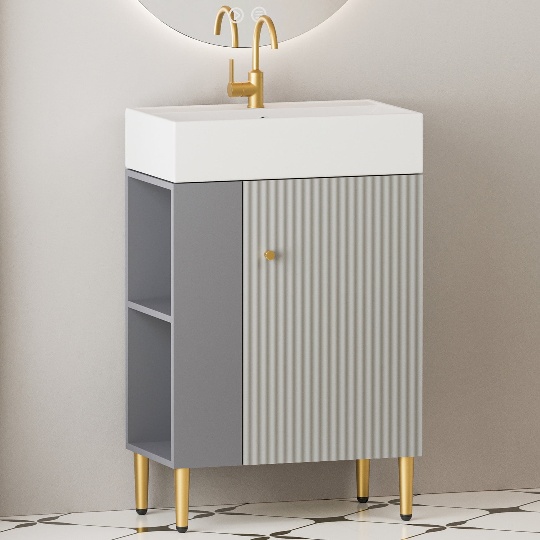 Vanity for Cloakroom / 21.6" Dimensions, Matte Grey, Ceramic Sink ...