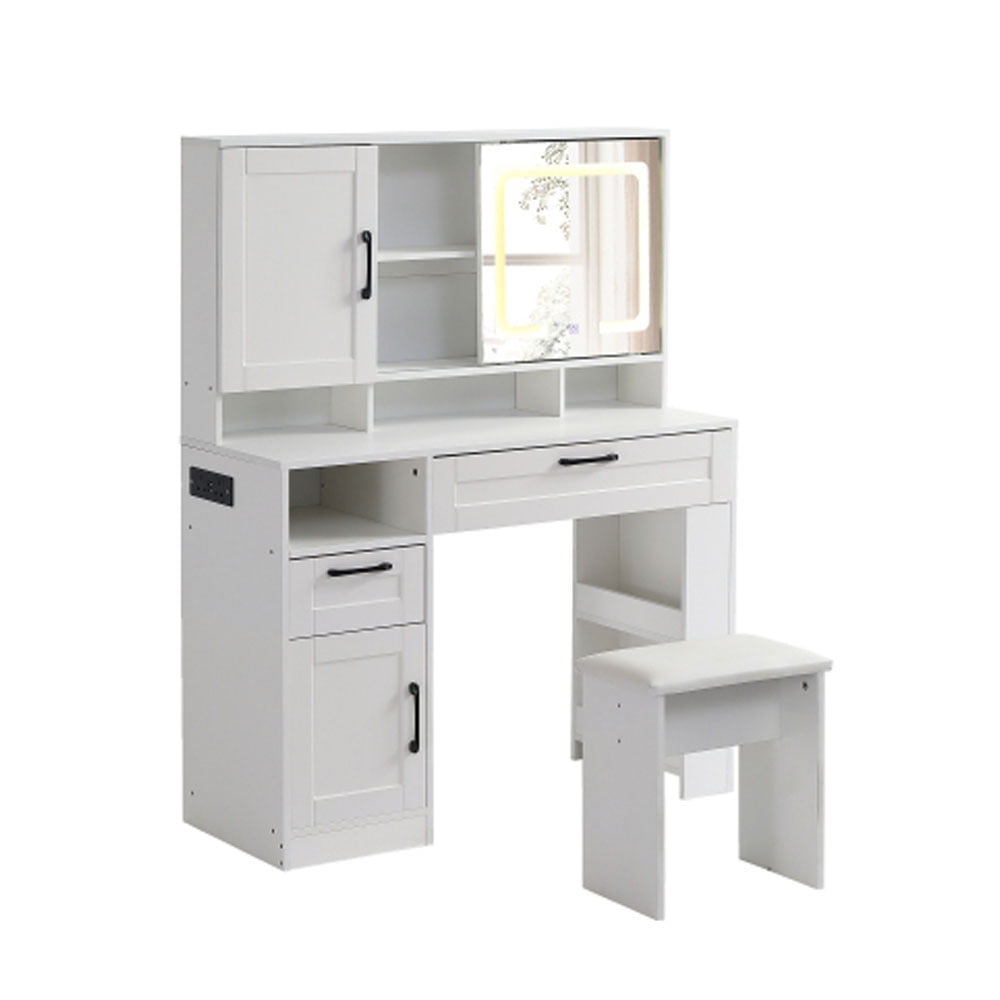 Vanity table with large sliding lighted mirror, dressing table with 2 ...