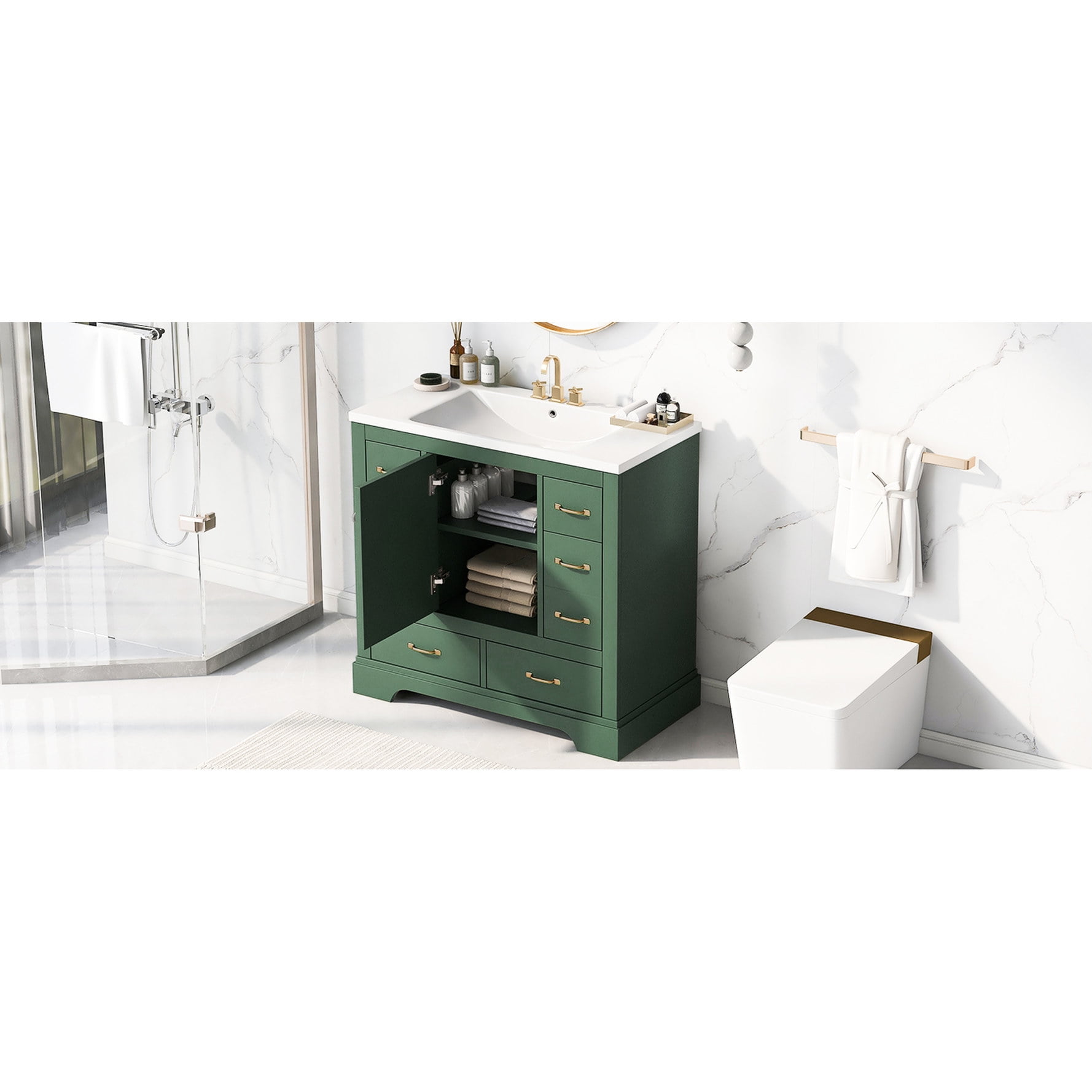 Vanity with Ceramic Sink / Solid Wood and MDF, Painted Finish ...