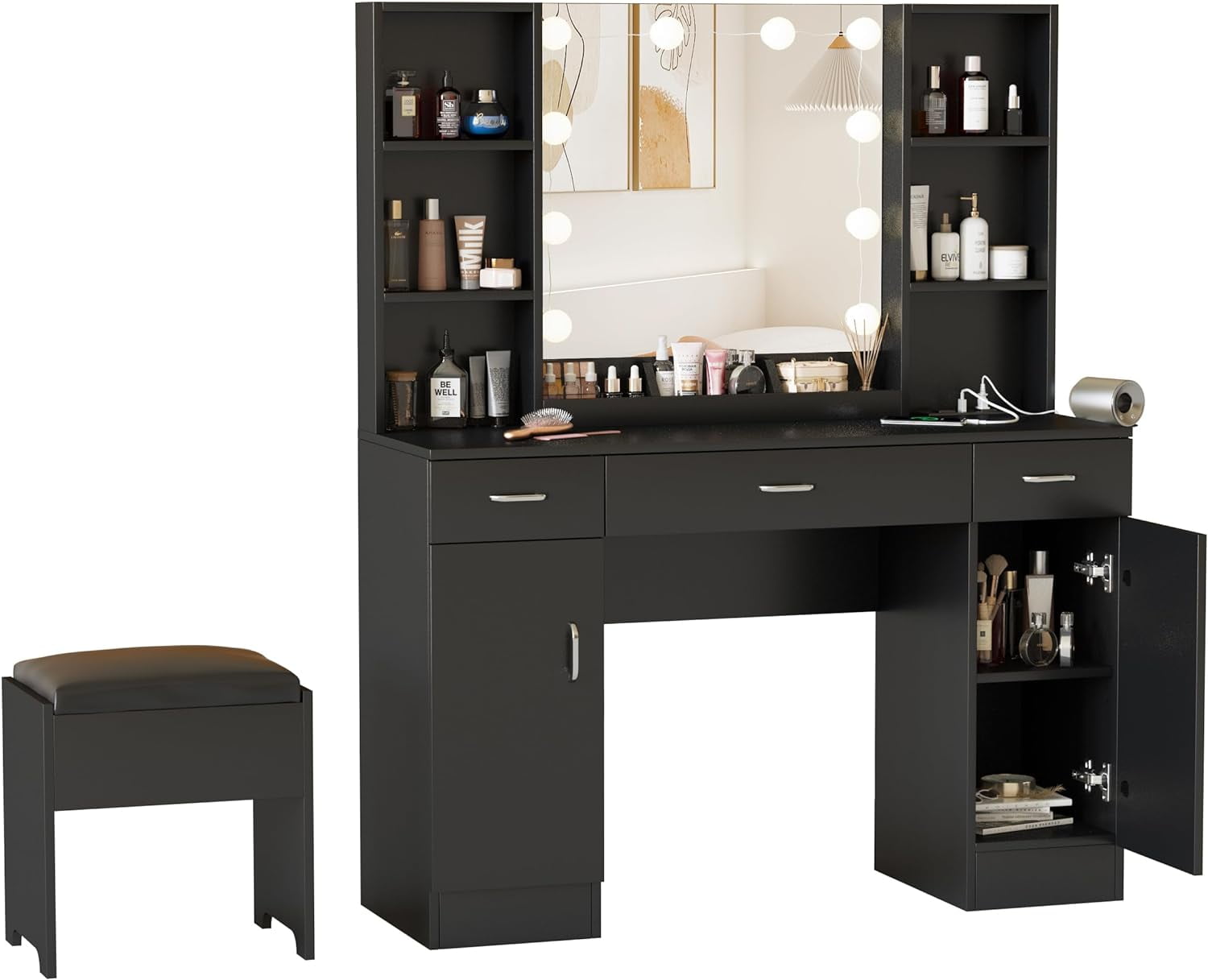 Vanity with Lighted Mirror Large Vanity Desk Makeup Vanity Table Set ...