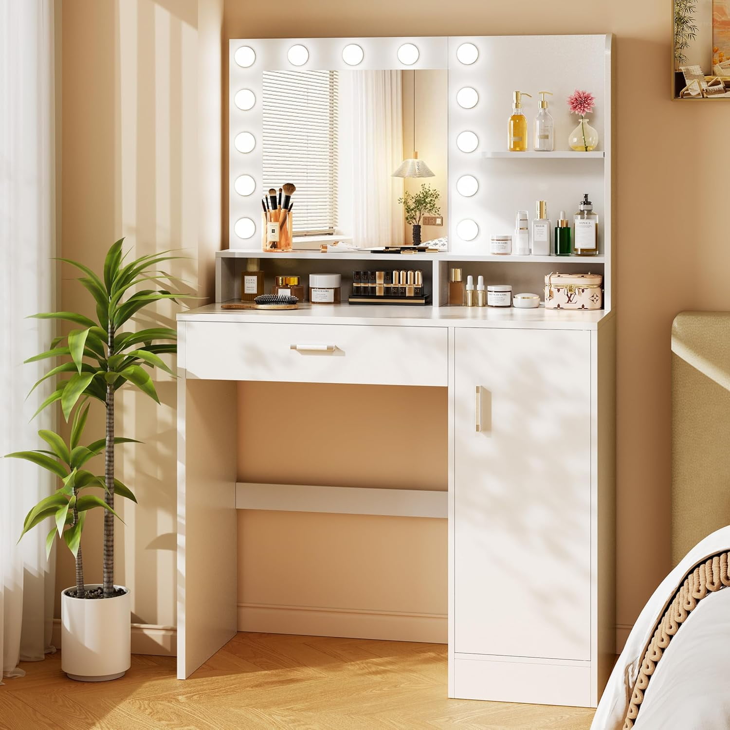 Vanity with Mirror and Light, Vanity with Drawers and Shelves, Cabinet ...