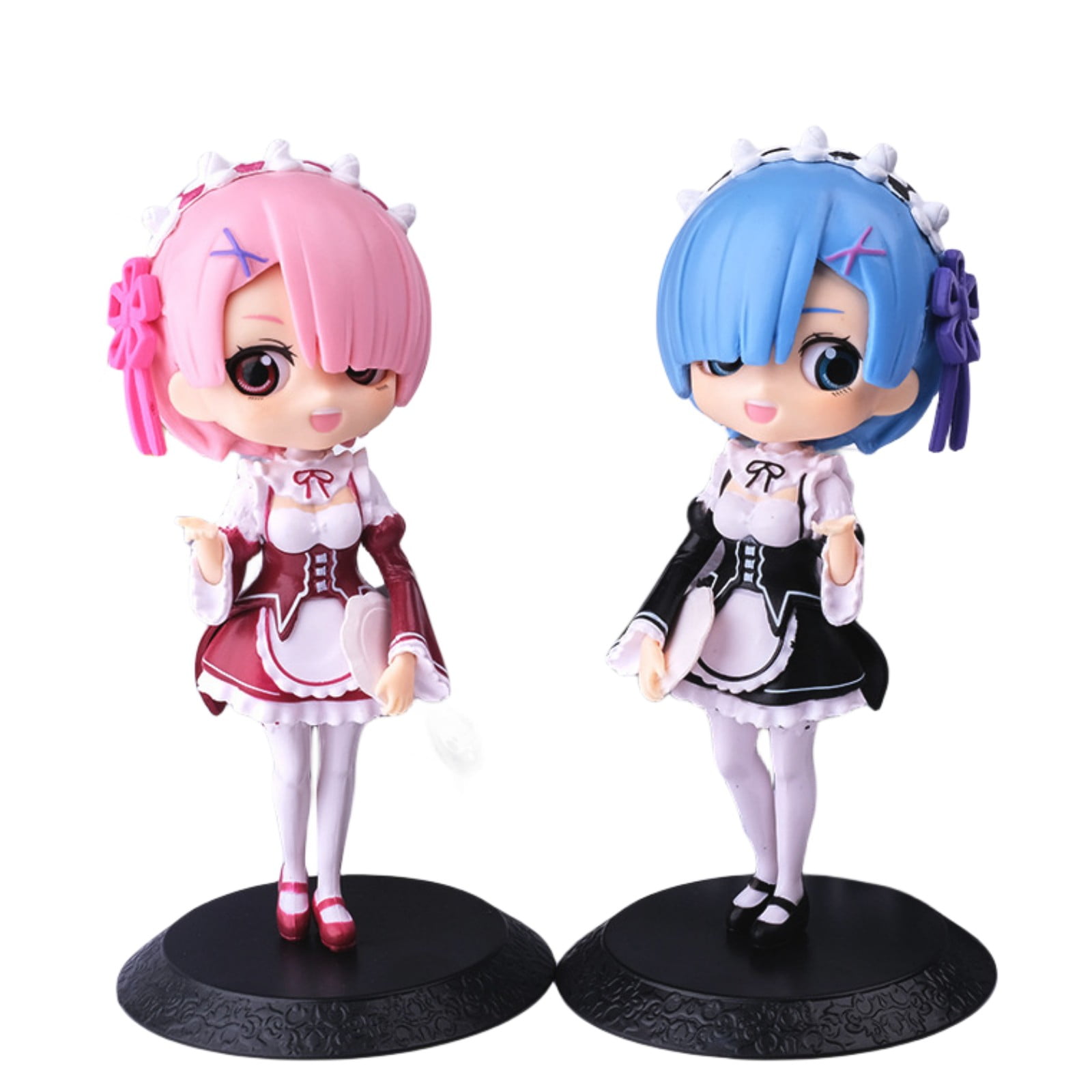 Vanlemn Anime Action Maid Uniform Rem/Ram Figure (Blue/Pink) PVC Statue ...