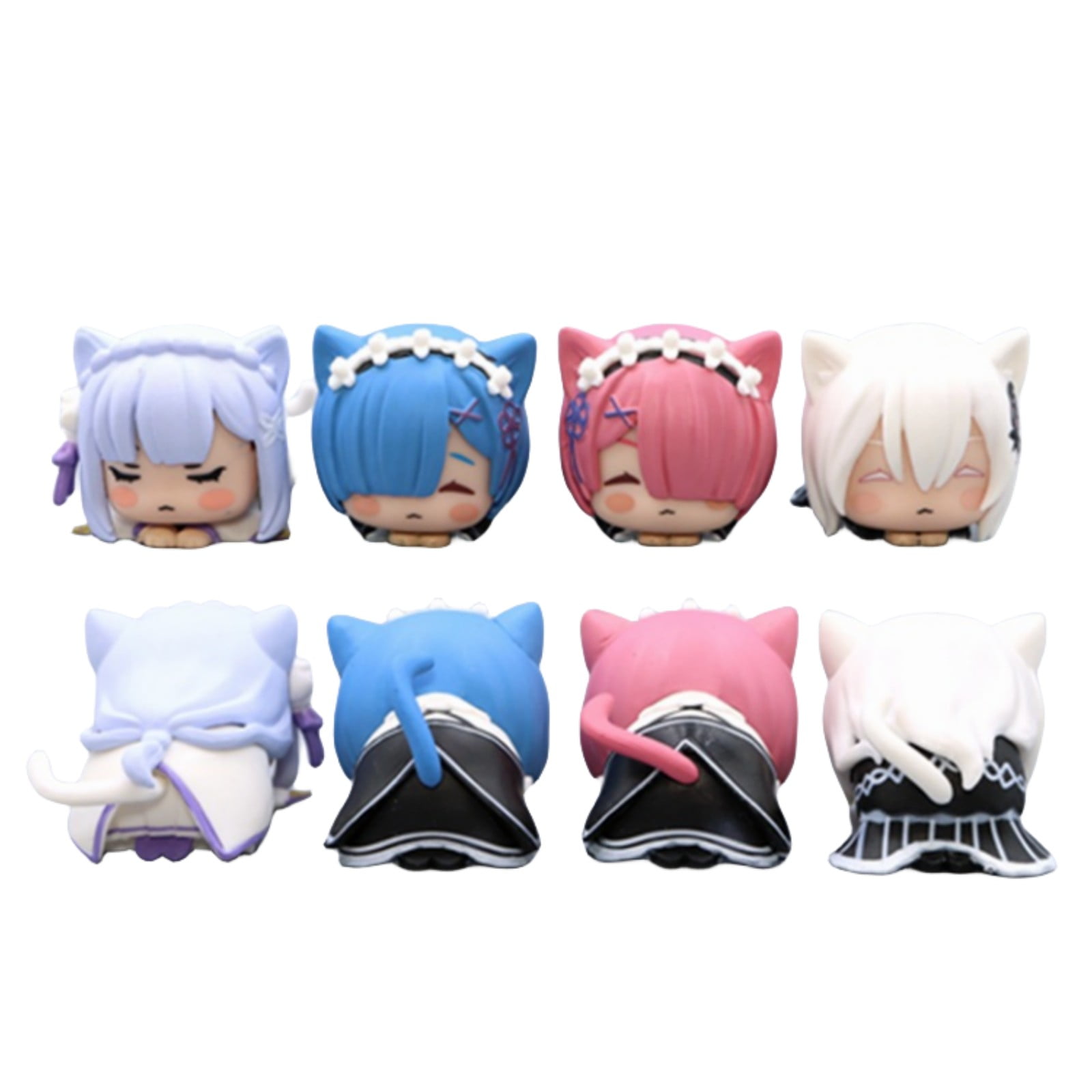 Vanlemn Anime Cute Cat Ears Rem/Emilia/Ram/Nendoroid 4Pcs Figure Statue ...