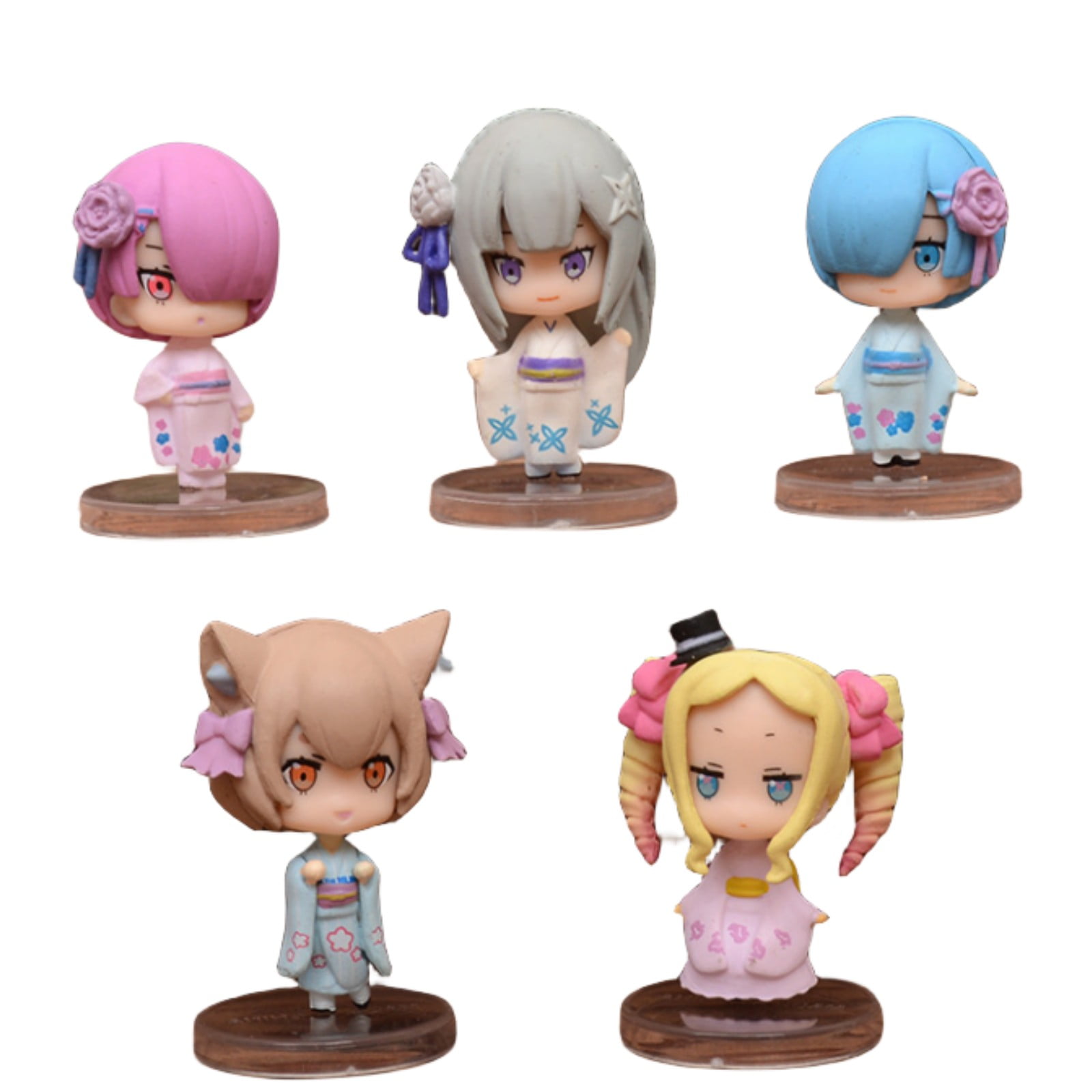 Vanlemn Anime Q-Version Kimono Emilia/Rem/Ram 5pcs Figure Statue Model ...