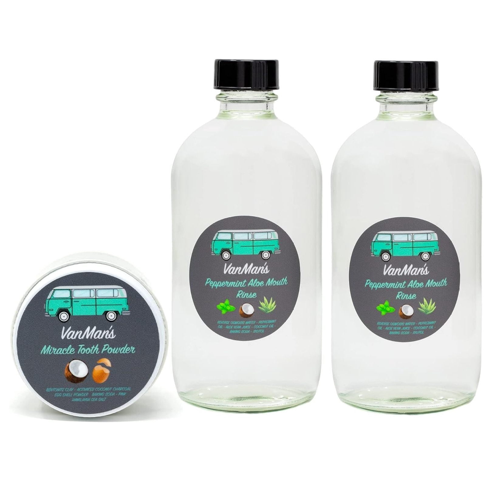 Vanman's Oral Mouth Care Kit (2 oz Tooth Powder + Two 8oz Mouth Rinse ...