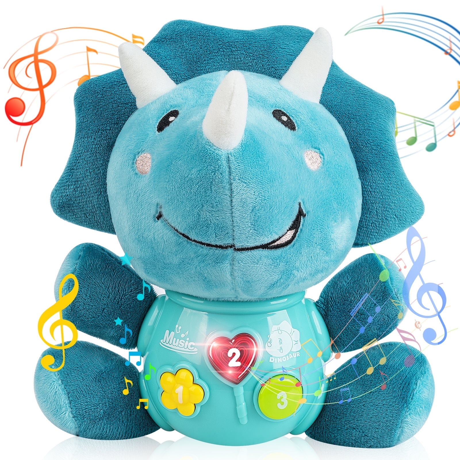 Vanmor Baby Dinosaur Musical Toy Soft Plush Triceratops Light Up Baby ...