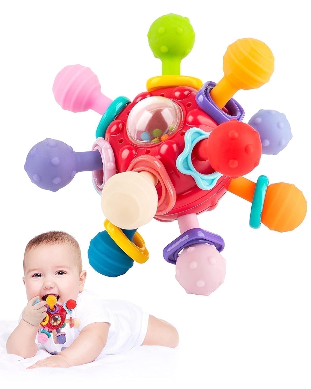 Vanmor Baby Sensory Teething Balls, Silicone Rattle Chew Toys, Infant ...