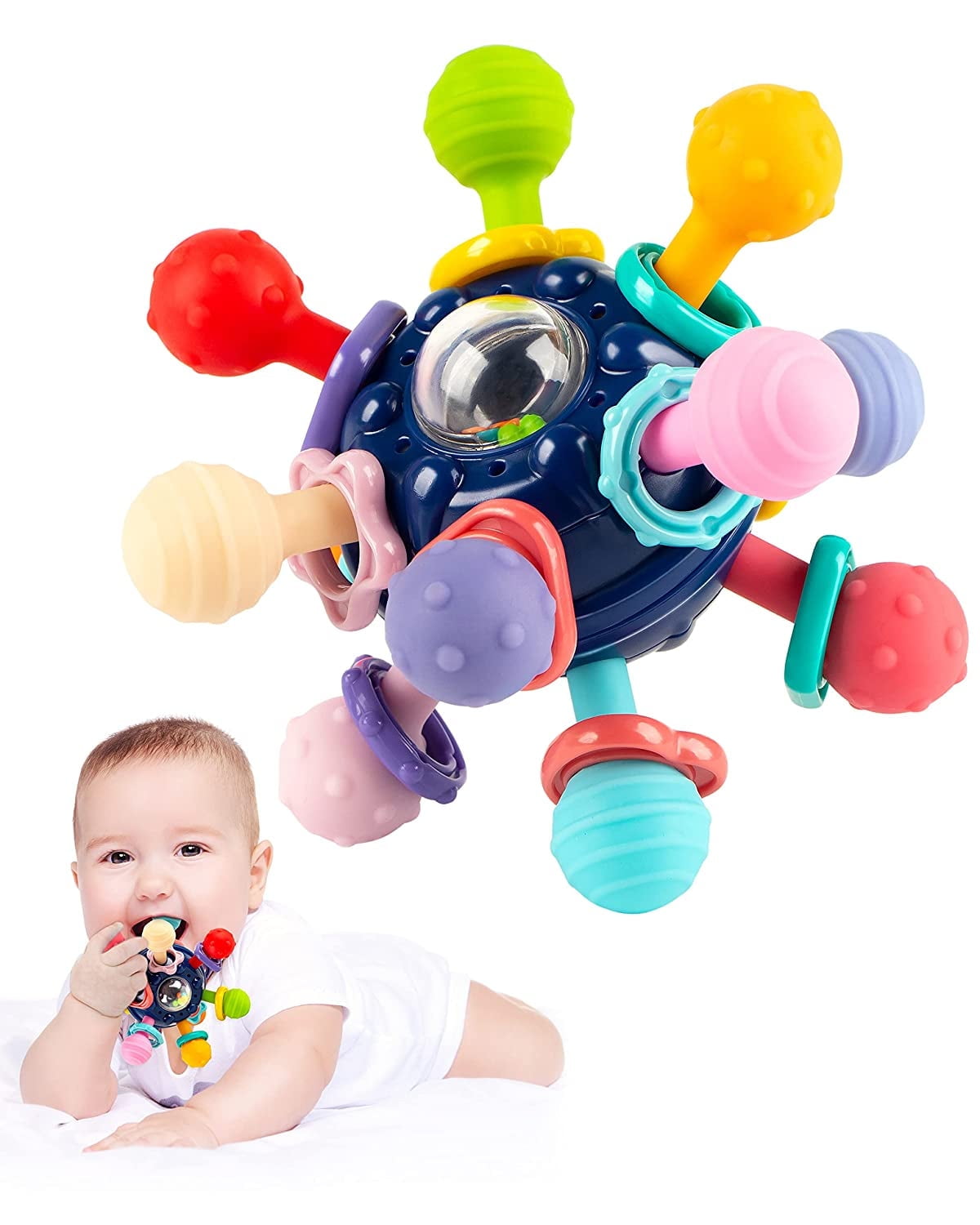 Vanmor Newborn Teether, Sensory Chew, Rattle, Grasping Balls for 0-18 ...