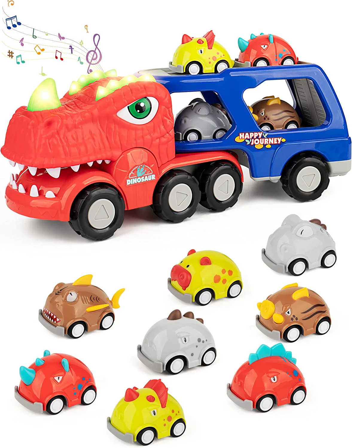 Vanmor Dino T-Rex Transport Truck Toy with Spray, Lights, Roaring Sound ...
