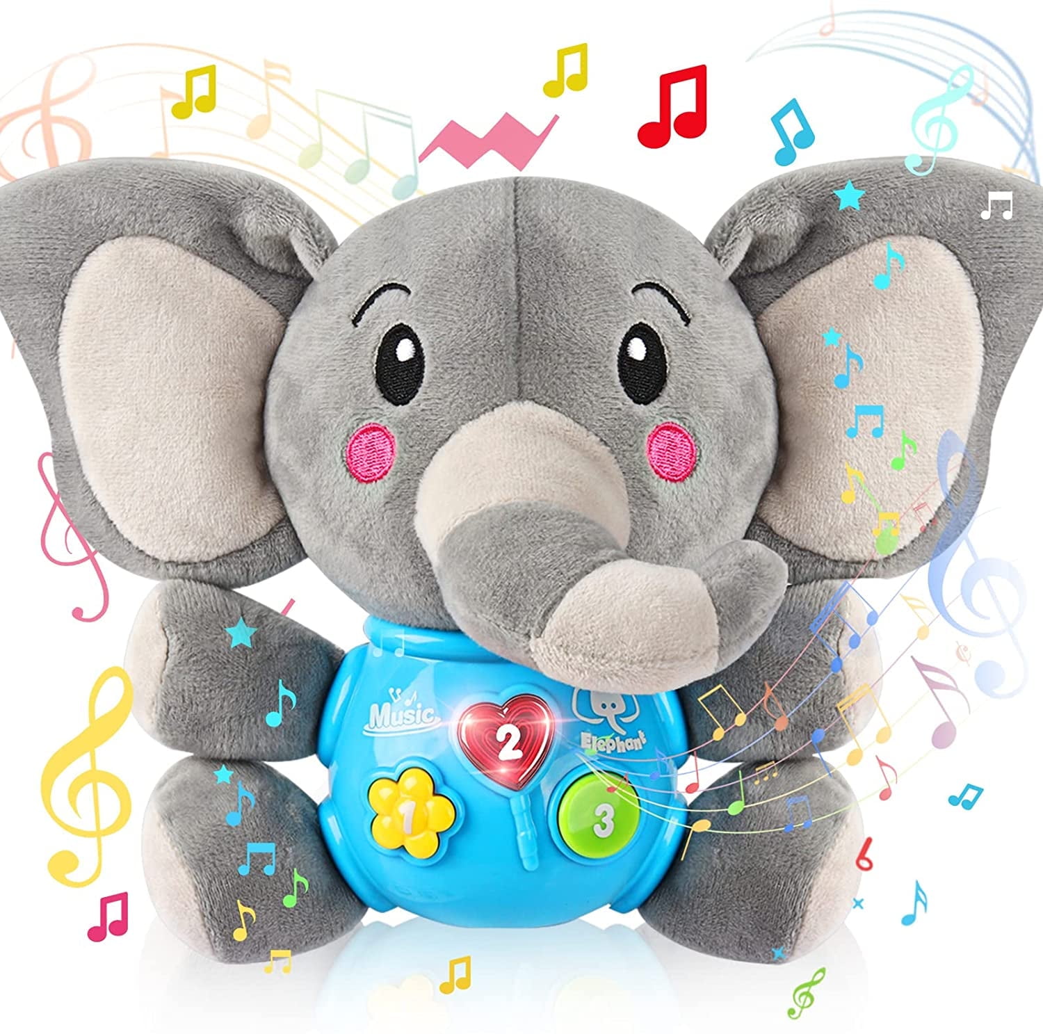 Vanmor Plush Elephant Musical Baby Toy, Soft Sounds, Light Up, for ...
