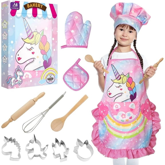 4 Sets Christmas Kids Apron and Chef Hat with Pocket for Girls Toddler ...