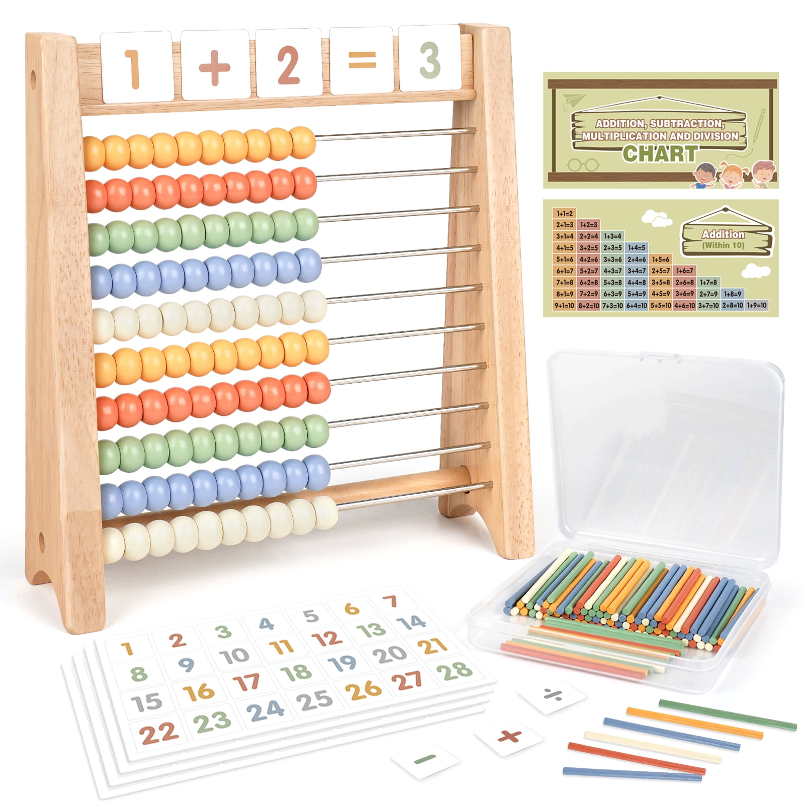 Vanplay Kids Math Abacus - Wooden Abacus with 100 Counting Sticks and ...