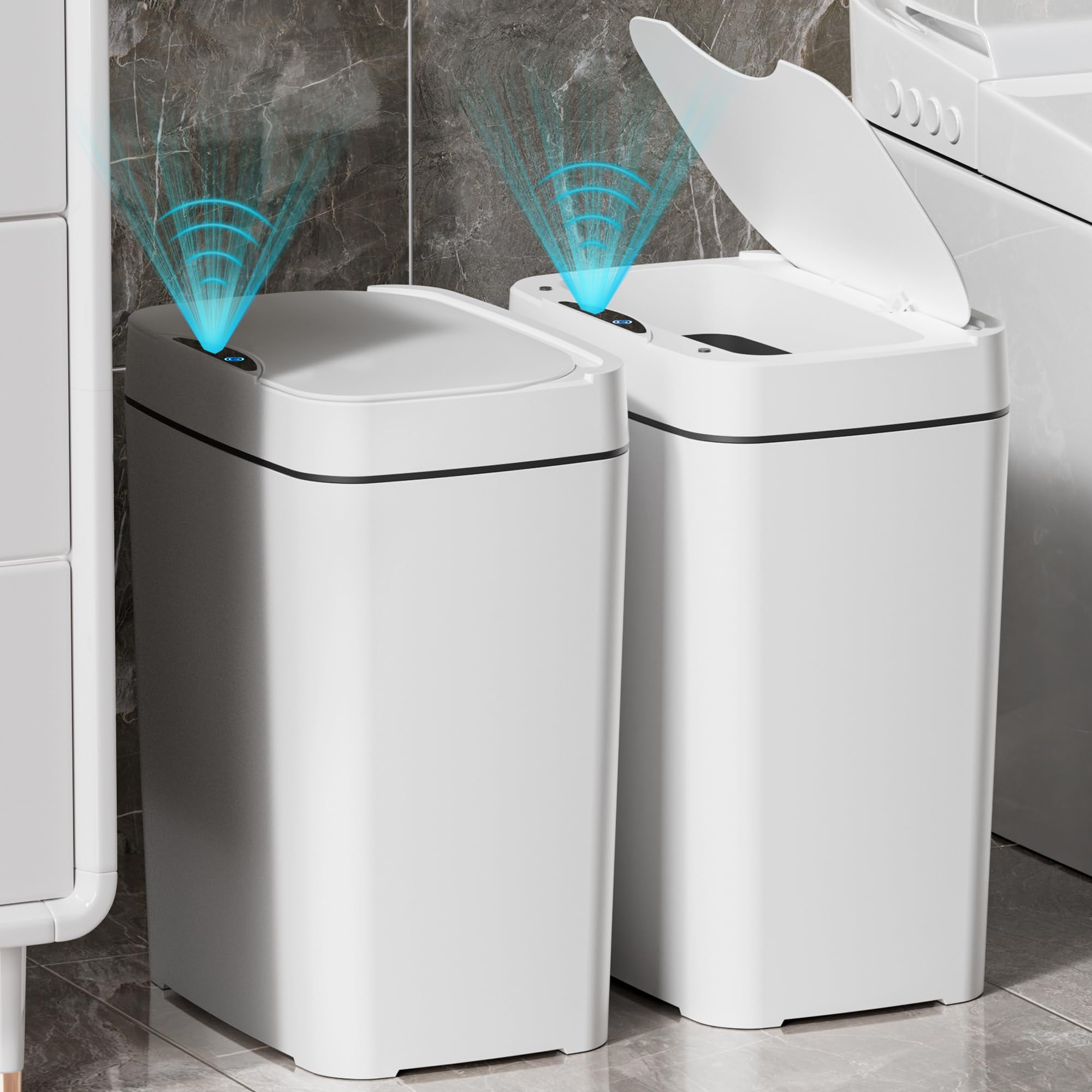 Vanpopubs 2 Pack 2.7 Gal Bathroom Trash Can with Lid, Automatic Trash ...