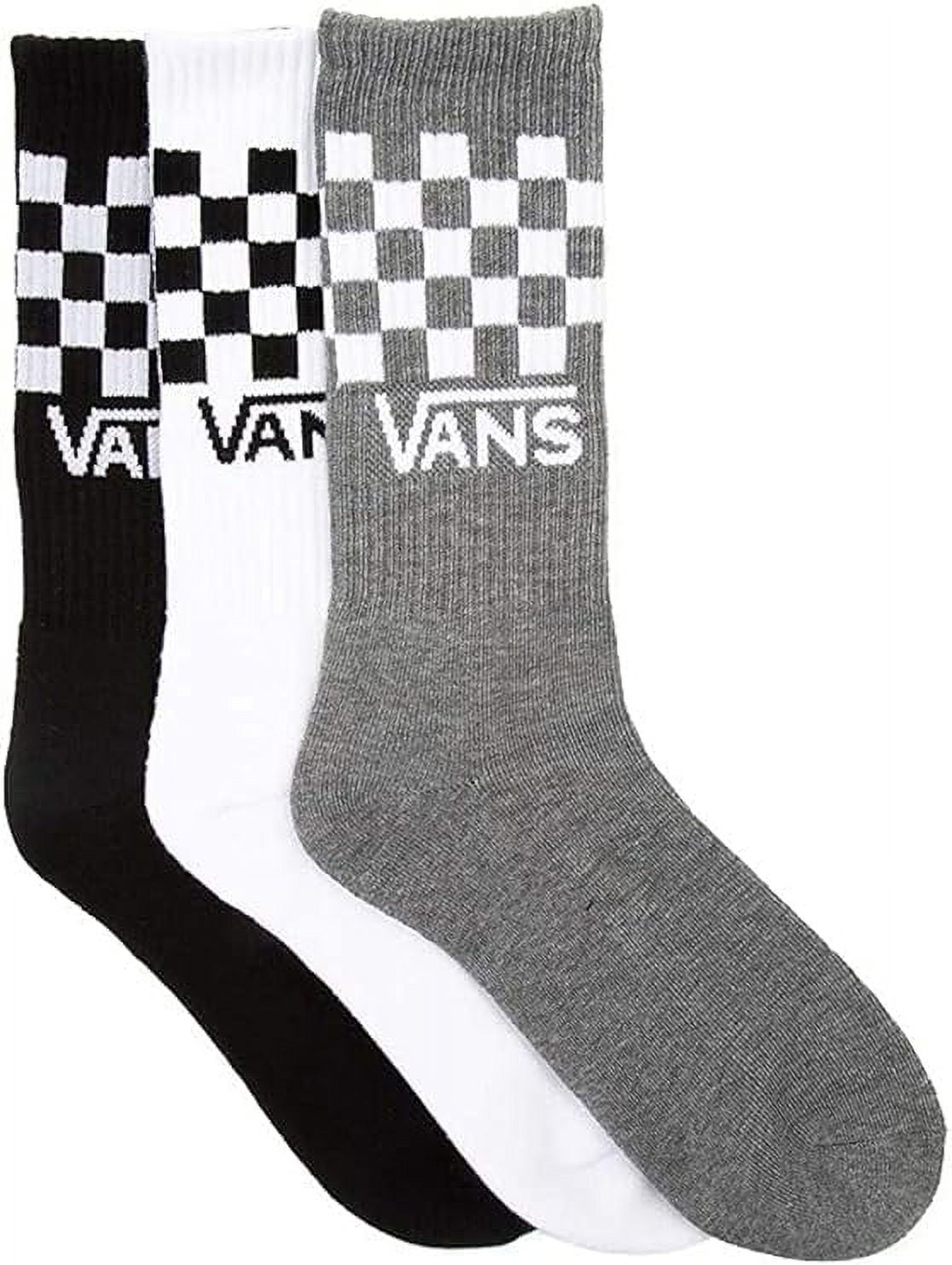 Vans Unisex Classic Check Crew Socks (3 pairs), Black, Size 6.5-9 ...