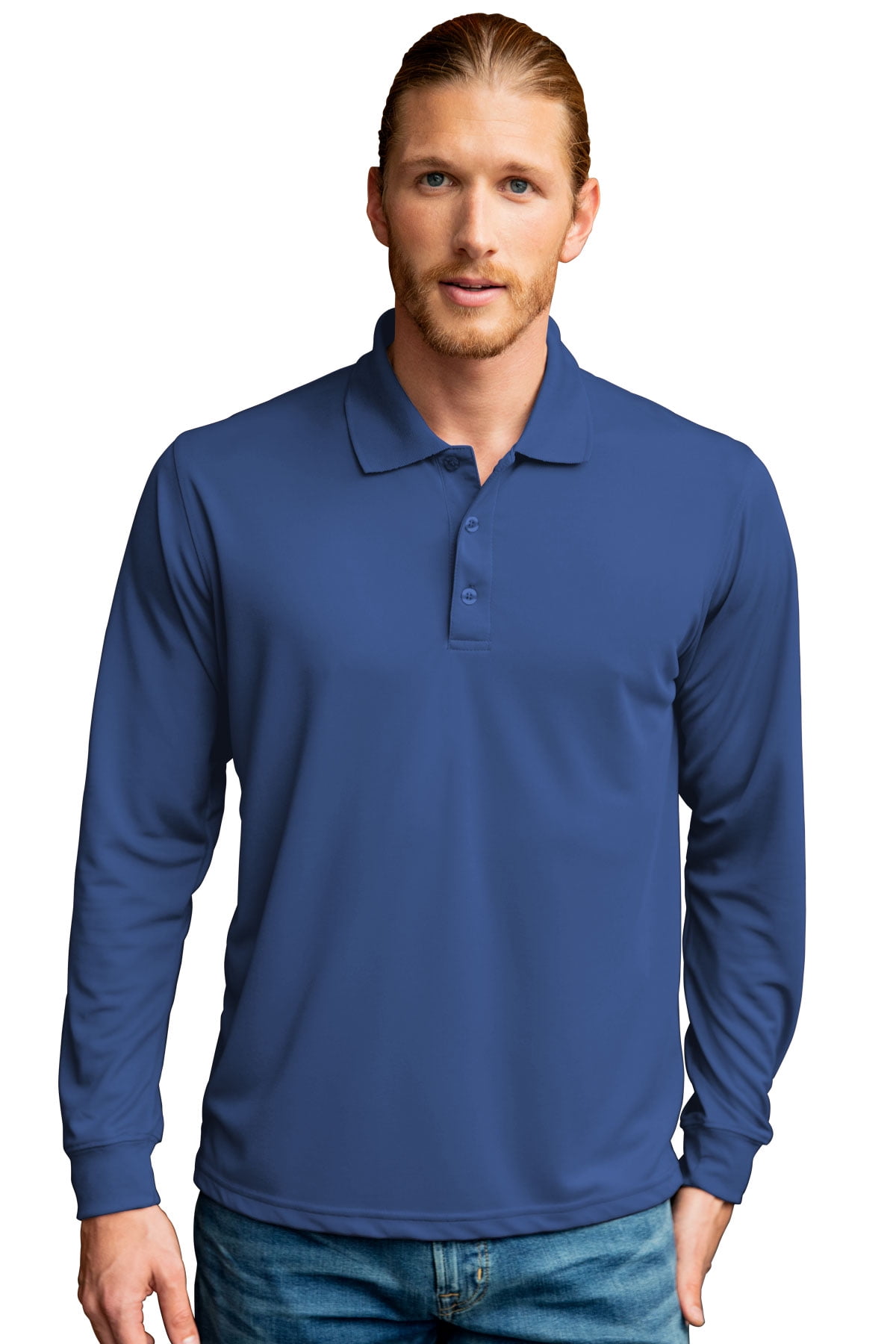 Vansport Omega Long Sleeve Solid Mesh Tech Polo - Walmart.com