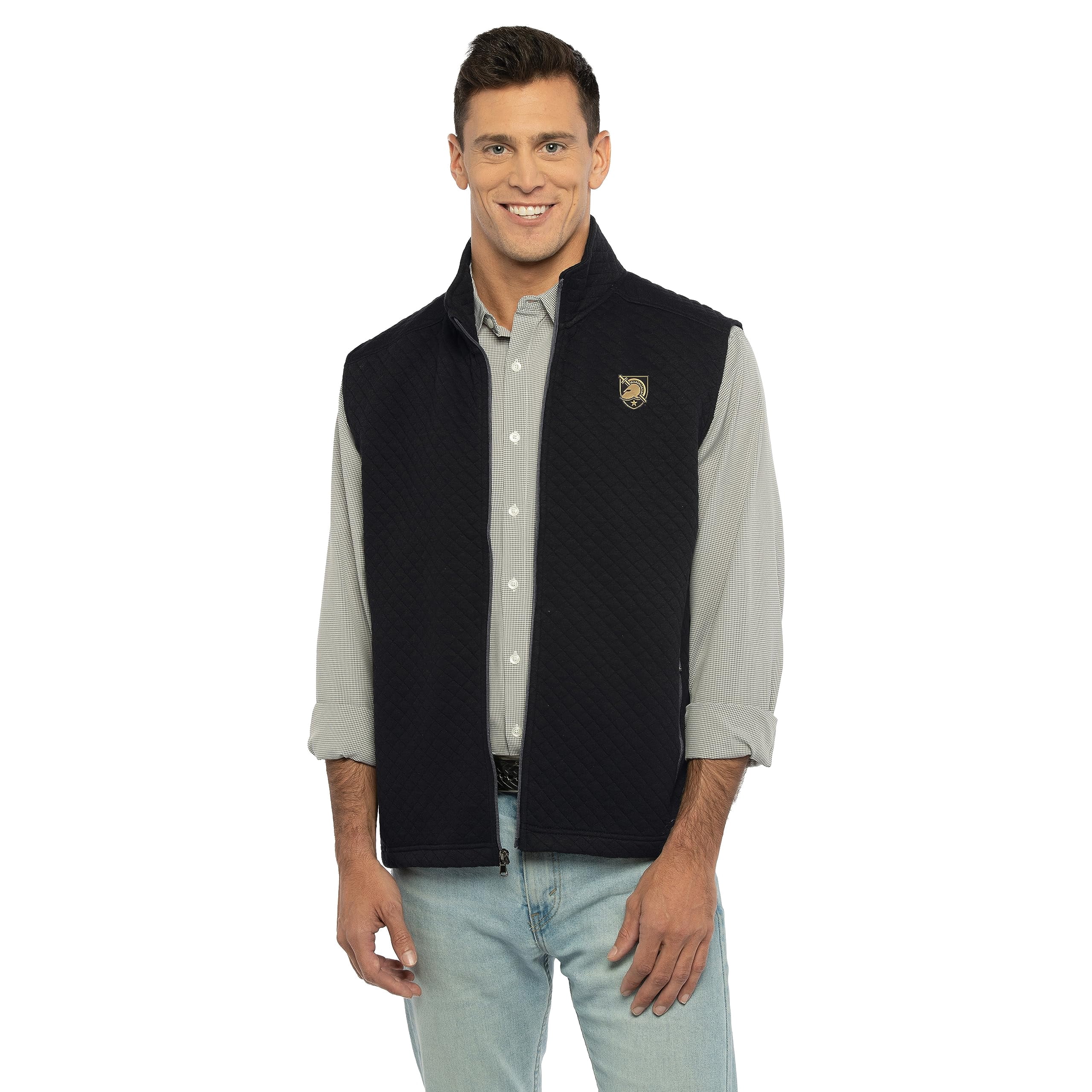 Vantage Apparel Men's Collegiate Full Zip Quilted Vest Army Black ...