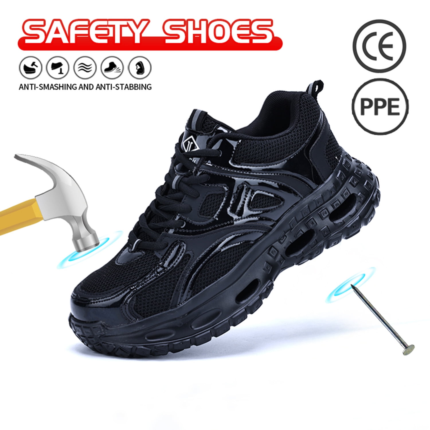 Vantalaria Steel Toe Shoes for Men Comfortable Safety Shoes Lace Up ...
