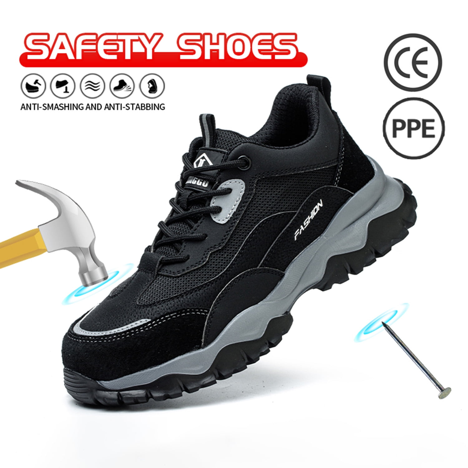 Vantalaria Steel Toe Shoes for Men Safety Shoes with Impact and ...