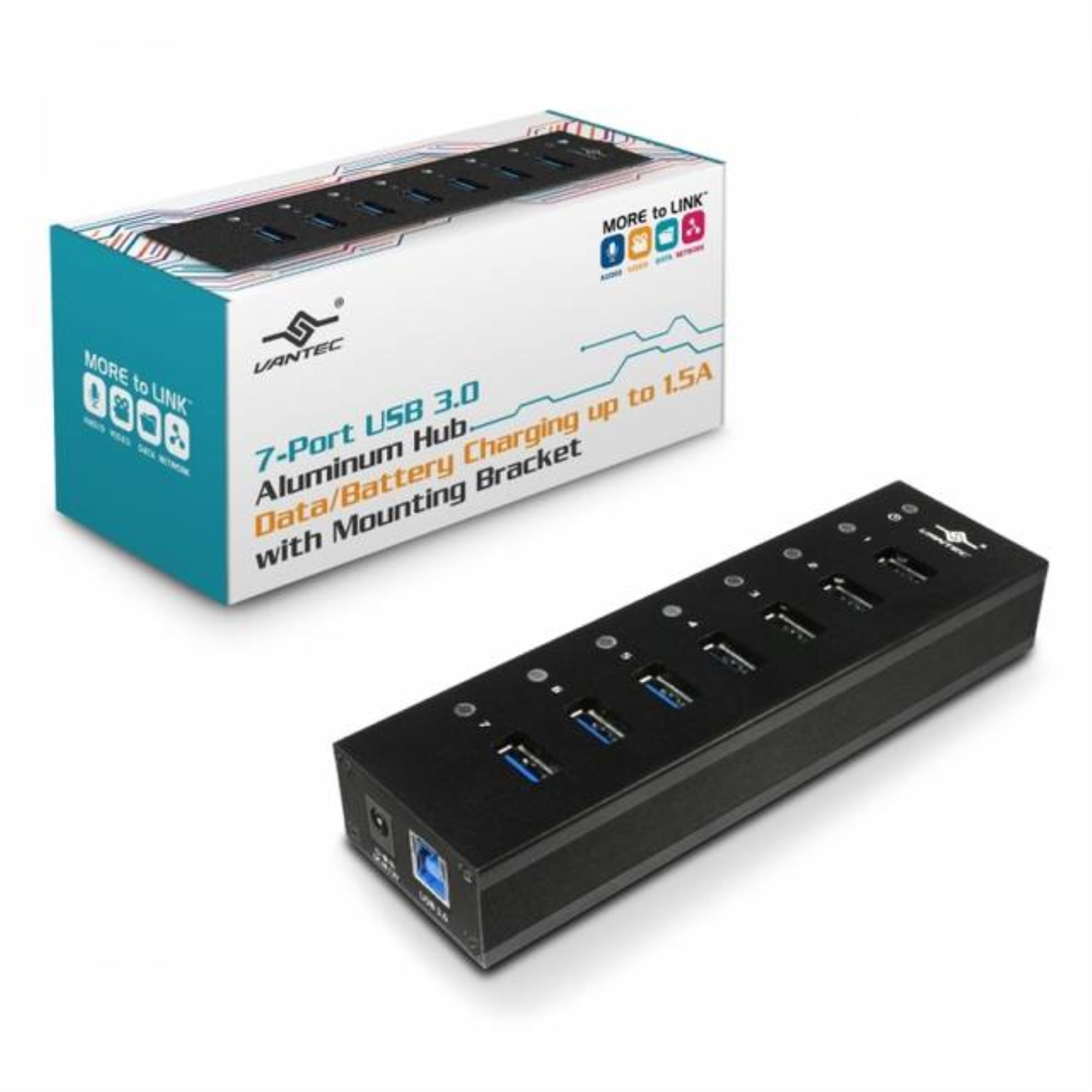 Vantec 7-Port USB 3.0 Aluminum Hub - USB 3.0 Type A - DIN Rail/Wall ...