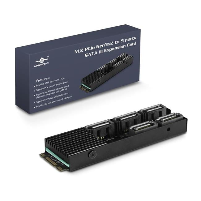 Vantec Thermal Technologies UGT-M2670 M.2 PCIe Gen3x2 B Plus M Key to 5 Ports SATA III Expansion ...