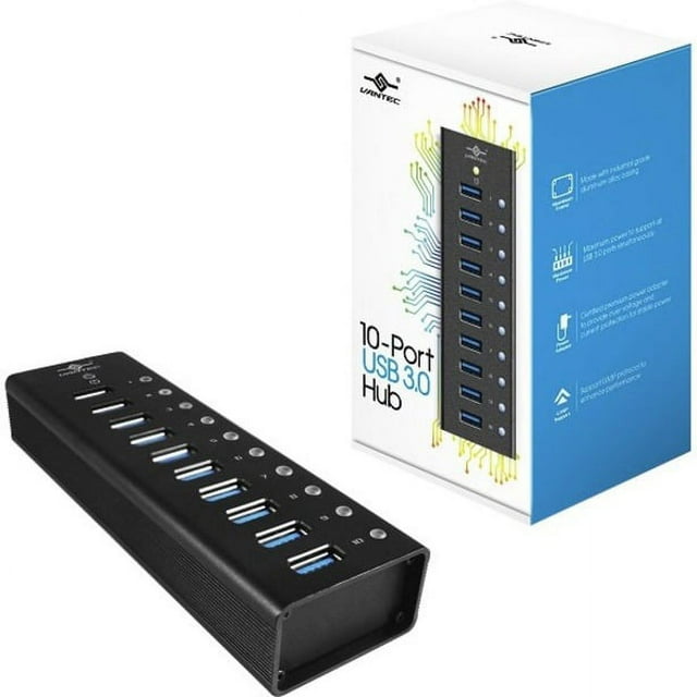 Vantec UGT-AH100U3 Aluminum USB 3.0 10-Port Hub, Black - Walmart.com
