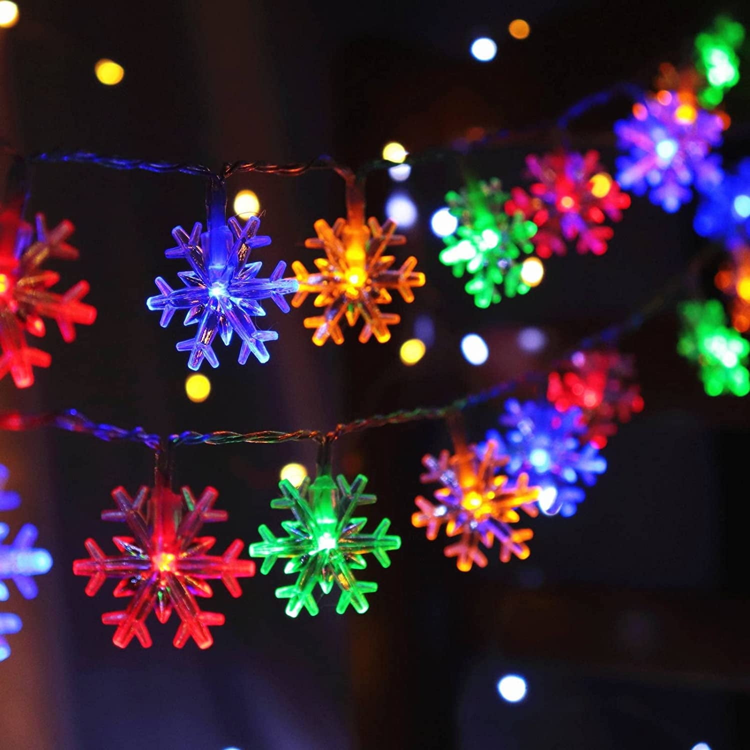 Colorful Christmas Snowflake String Lights, 20FT 40LED, Battery ...