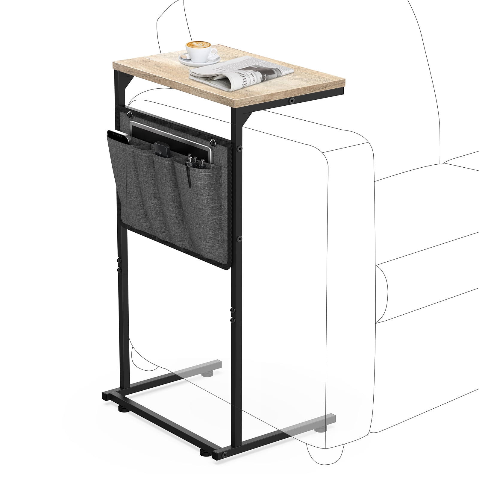 Vantic C Shaped End Table, Small Couch Side Table with Storage Bag ...