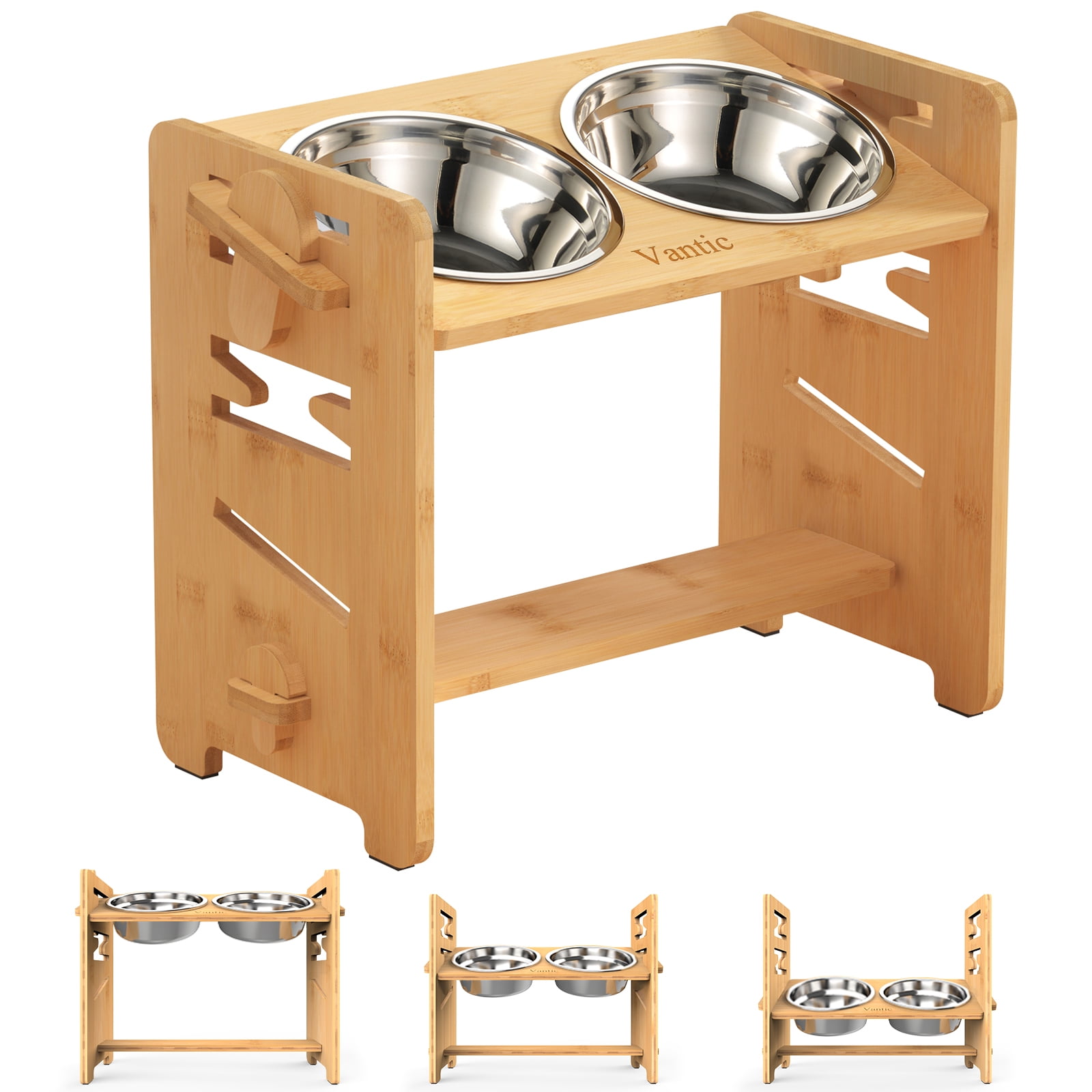 Vantic Adjustable Raised Dog Bowls for Medium & Large Dogs, 2 Stainless ...