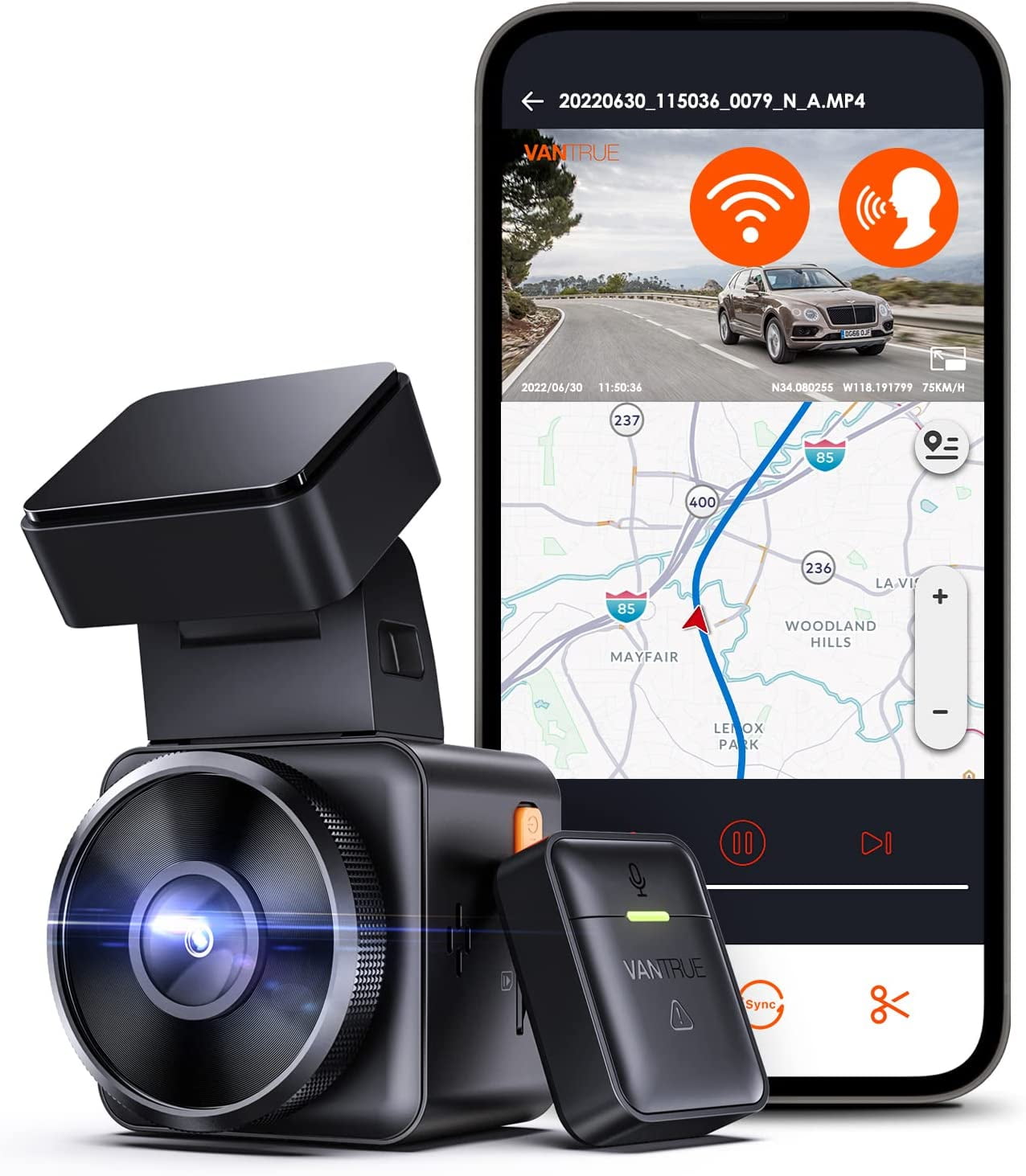 Vantrue E1 2.5K WiFi Mini Dash Cam with GPS and Speed, Voice Control ...