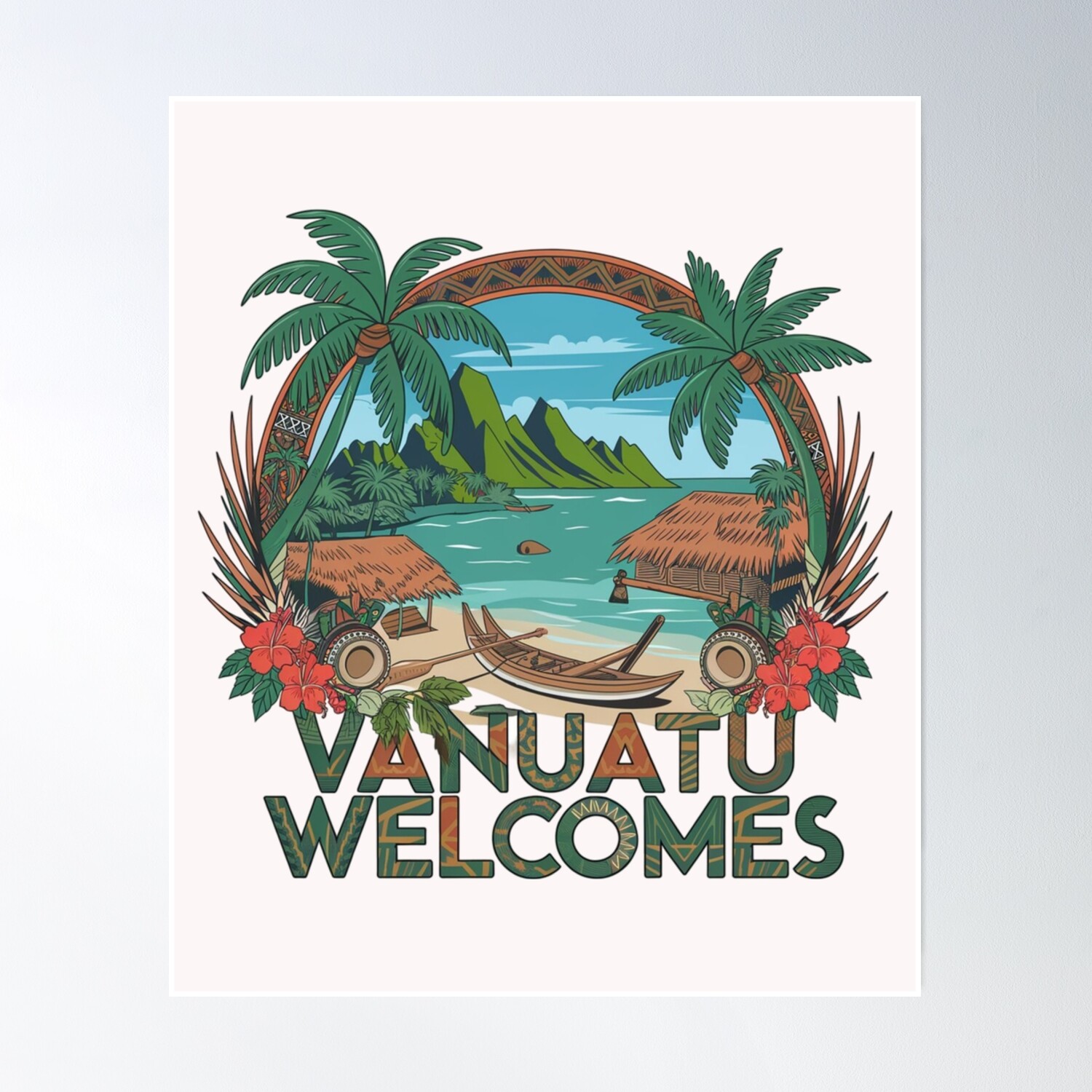 Vanuatu Welcomes Flag Map Yasur Volcano, Efate Island, Poster Wall Art ...