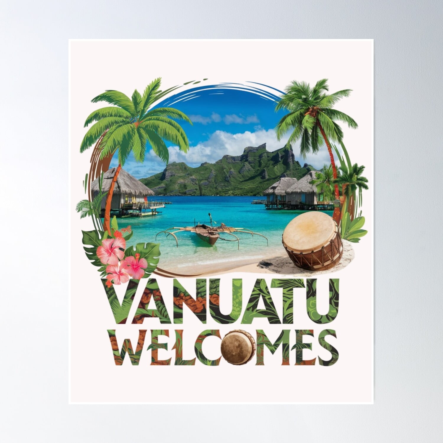 Vanuatu Welcomes Flag Map Yasur Volcano, Efate Island, Poster Wall Art ...