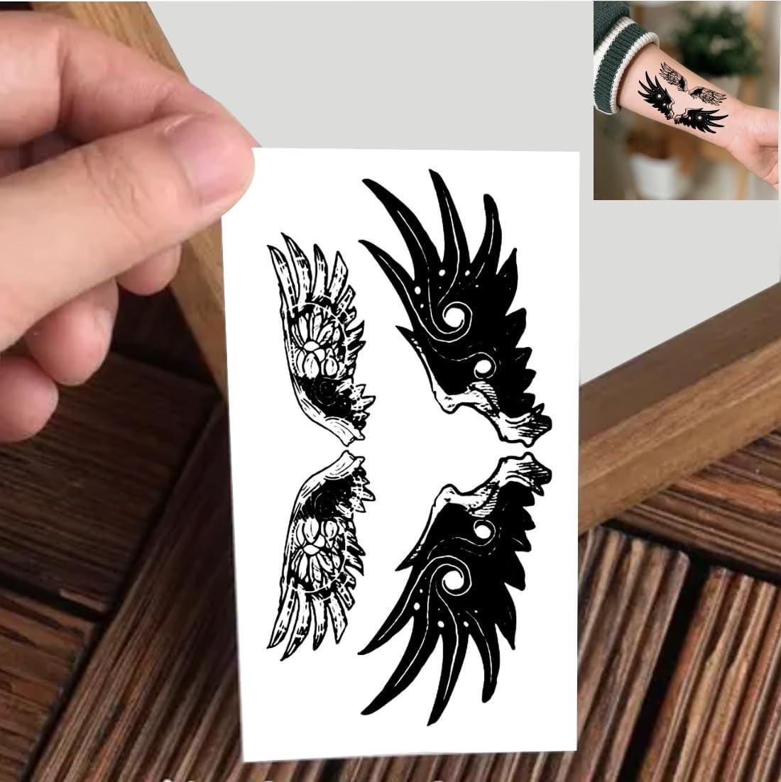 Vanvati Black And White Bird Wings Temporary Tattoo Sticker For Male ...