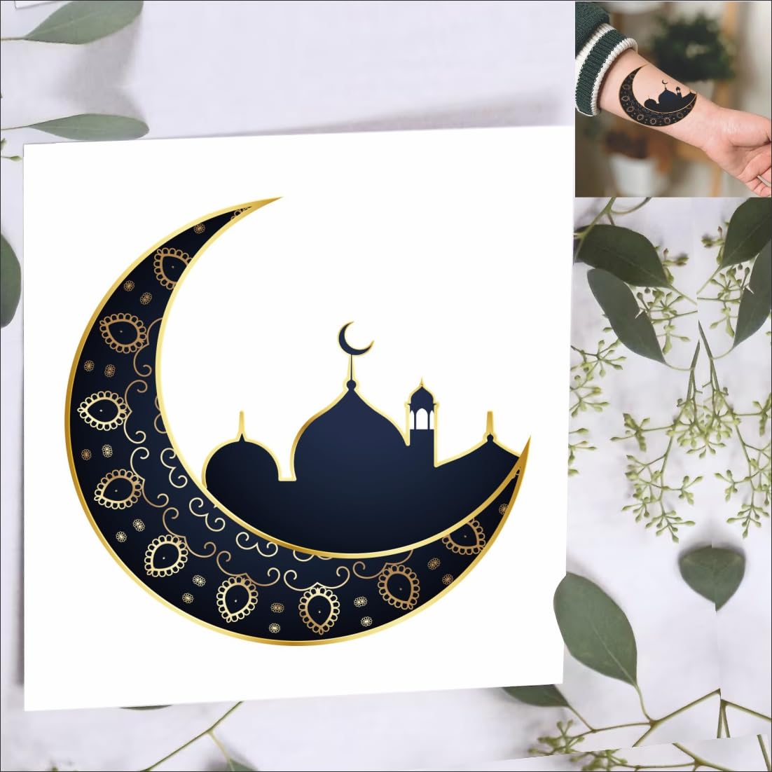 Vanvati Moon With Mosque Temporary Tattoo Sticker For Male And Female ...