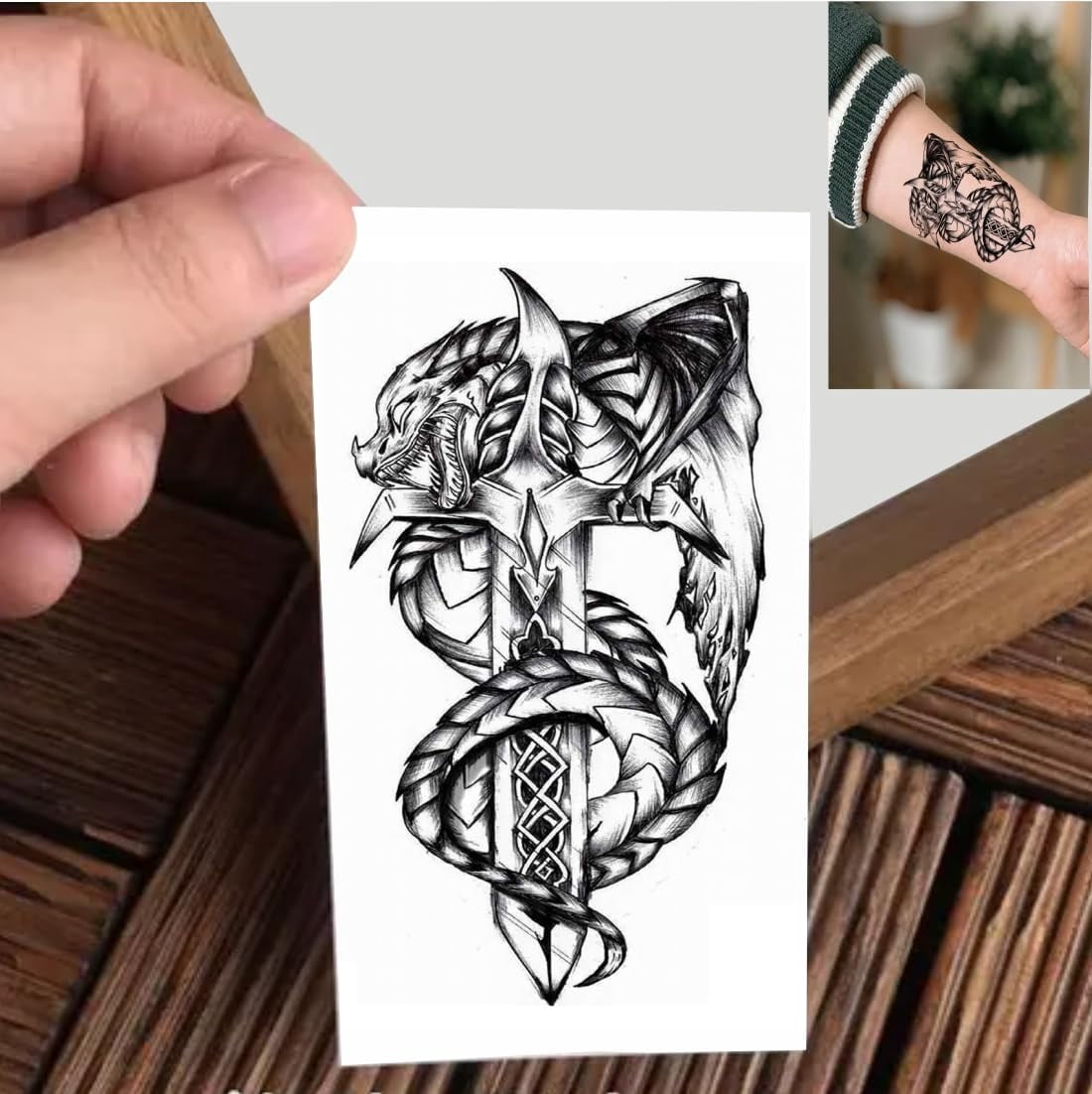 Vanvati Sword With Dragon Easy Tattoo Removal Temporary Tattoo Sticker ...