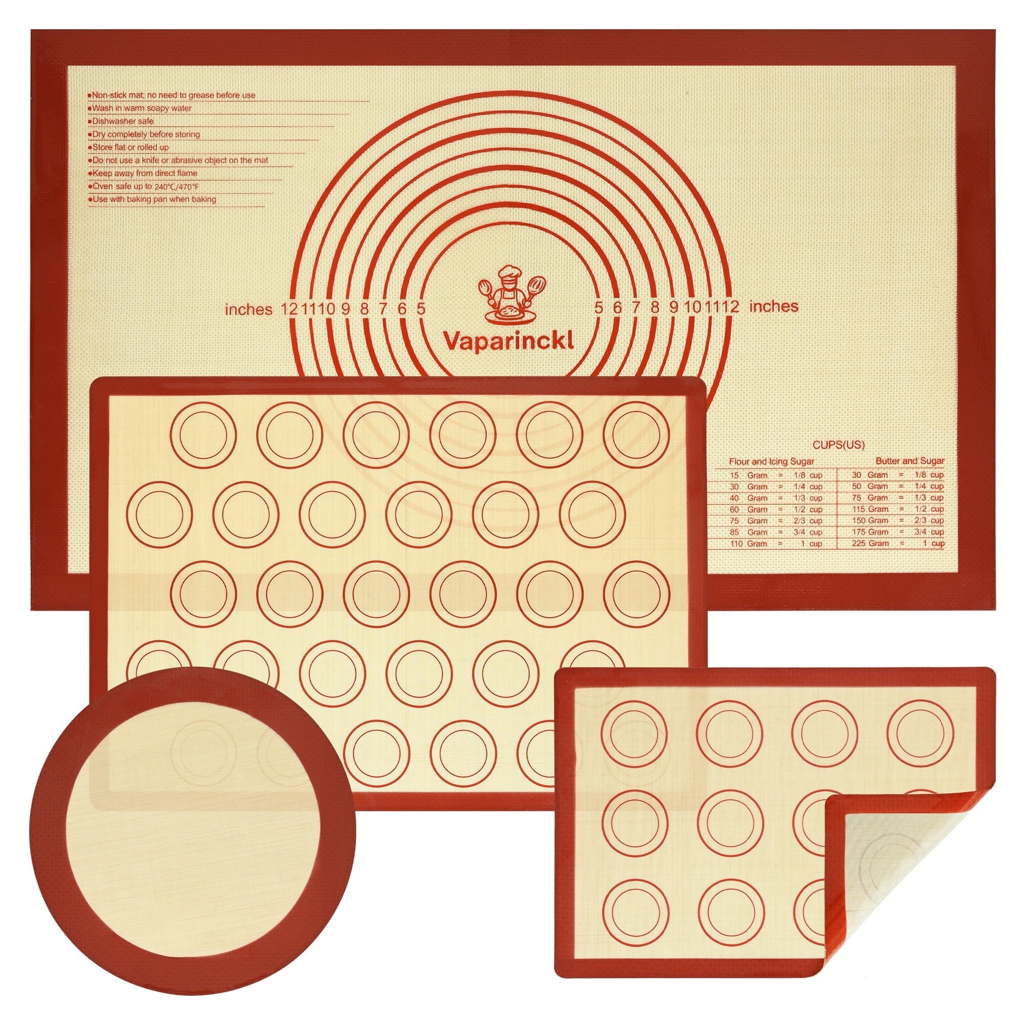 Vaparinckl Premium Silicone Baking Mat Set of 4, Pastry Dough 26"x16 ...